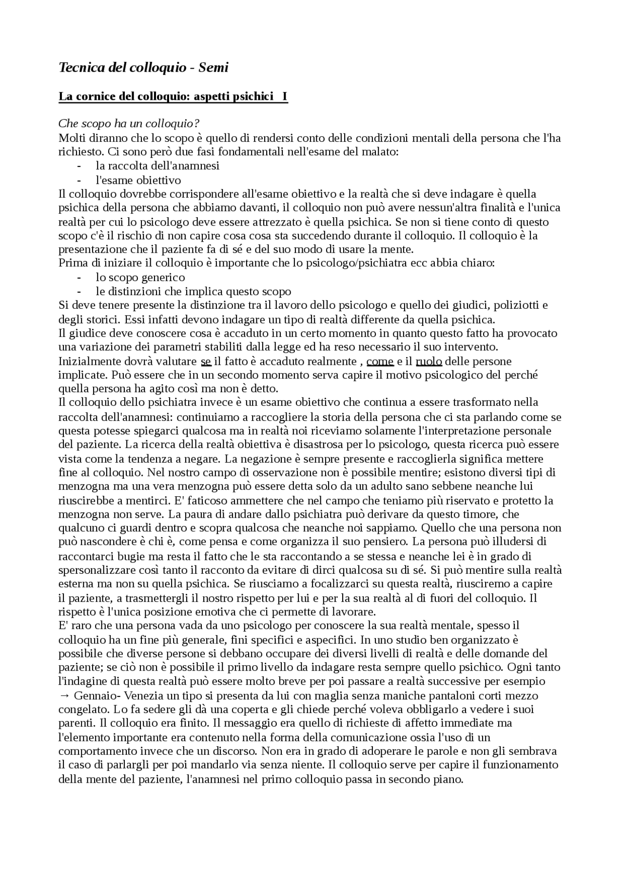 Tecnica Del Colloquio Semi Docsity