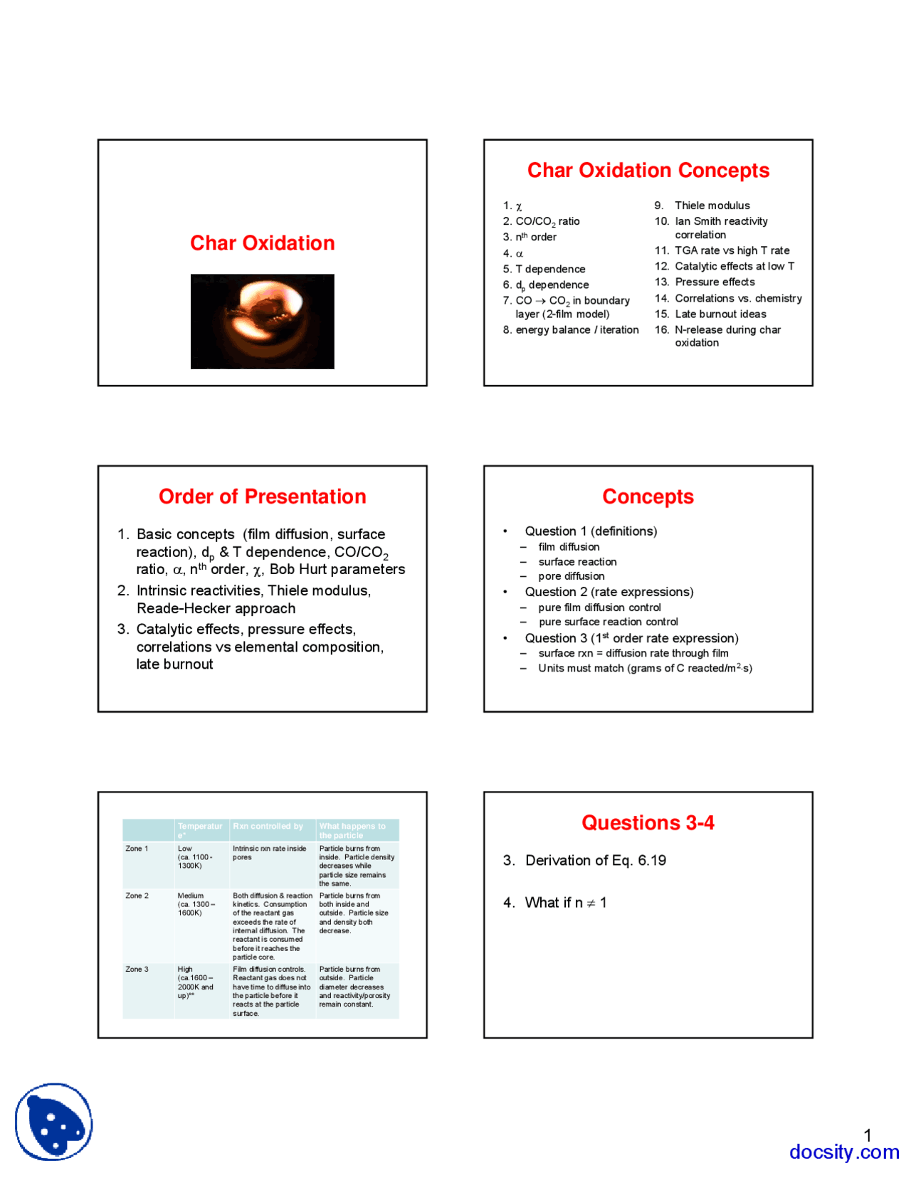 Char Oxidation Coal Combustion Lecture Slides Slides Geochemistry