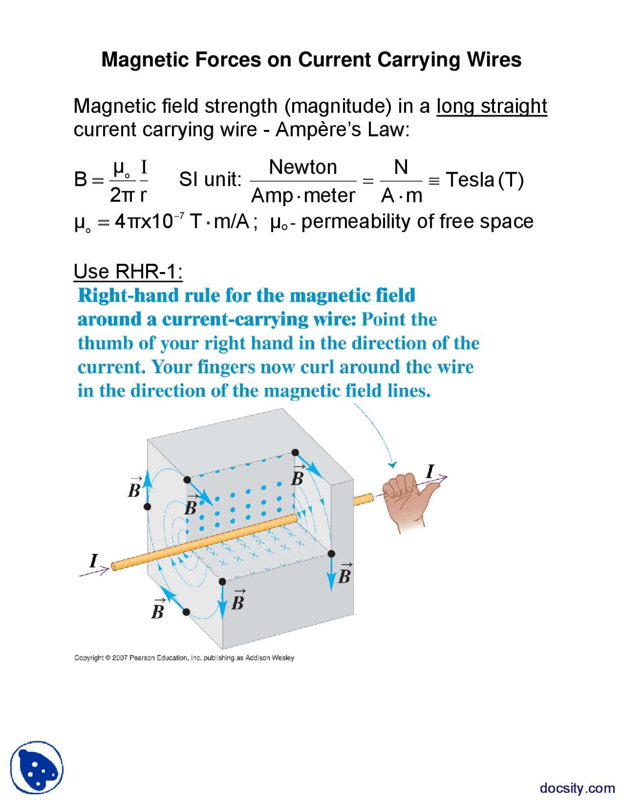 Magnetic Forces General Physics Lecture Notes Docsity