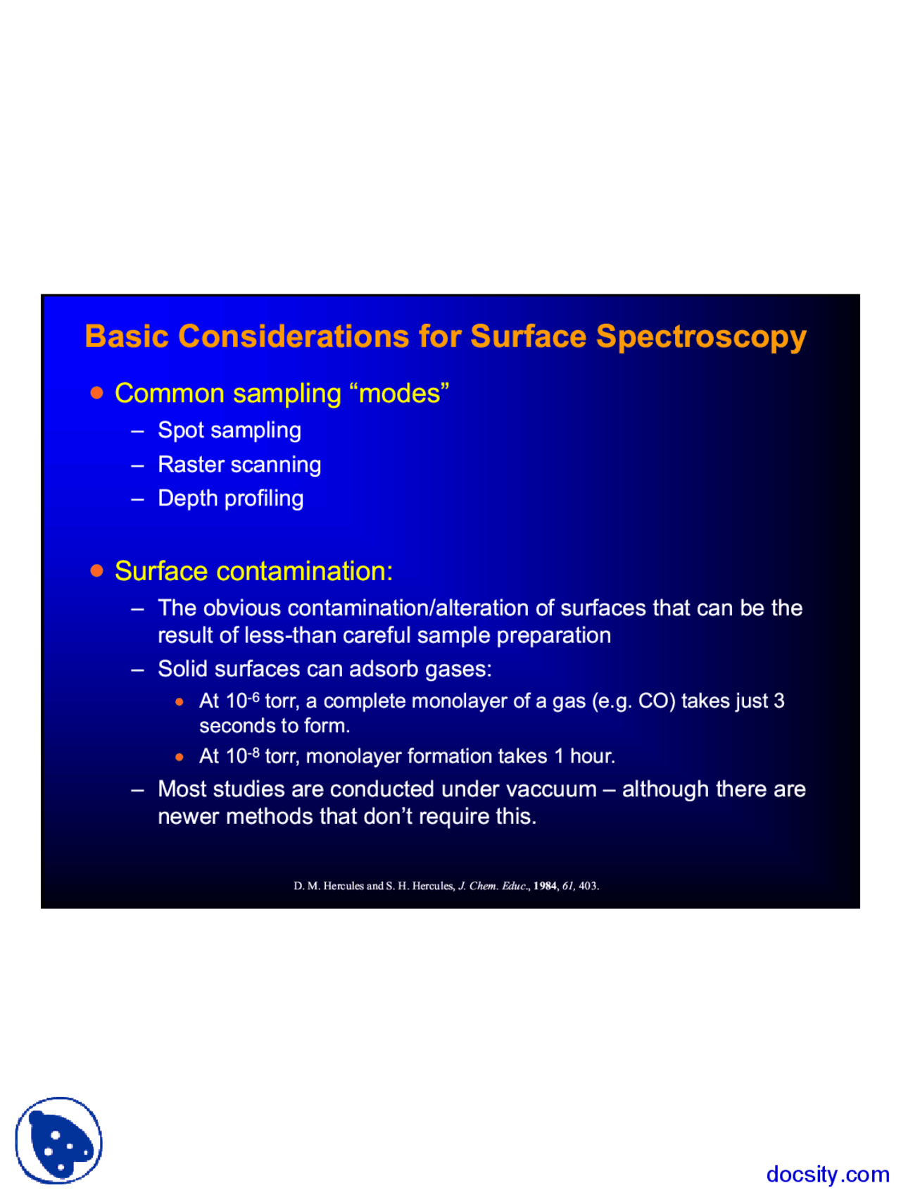 Surface Spectroscopy Advanced Analytical Chemistry Lecture Slides