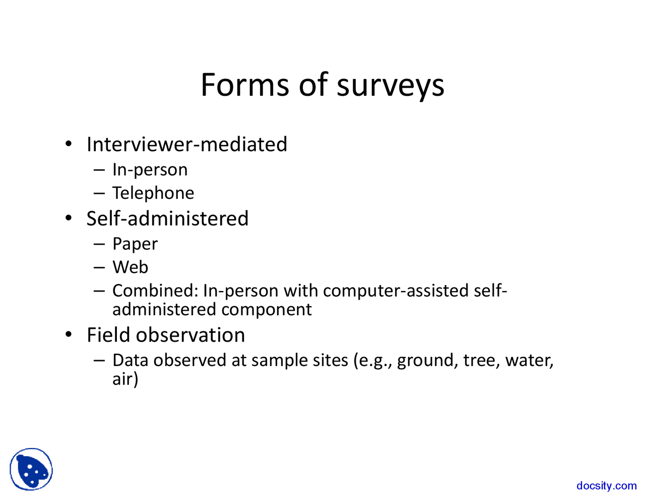 Foms Of Survey Survey Sampling Techniques Lecture Slides Docsity