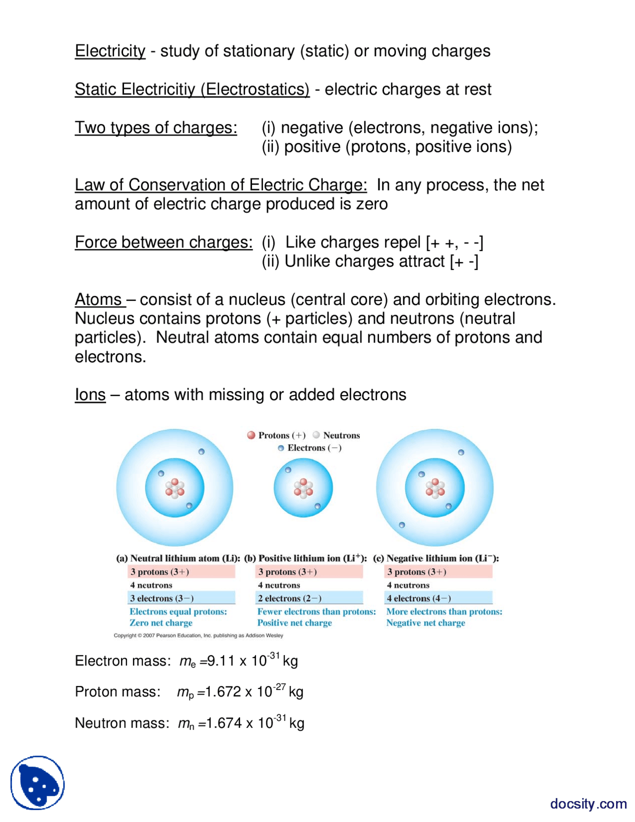 Electricity General Physics Lecture Notes Docsity