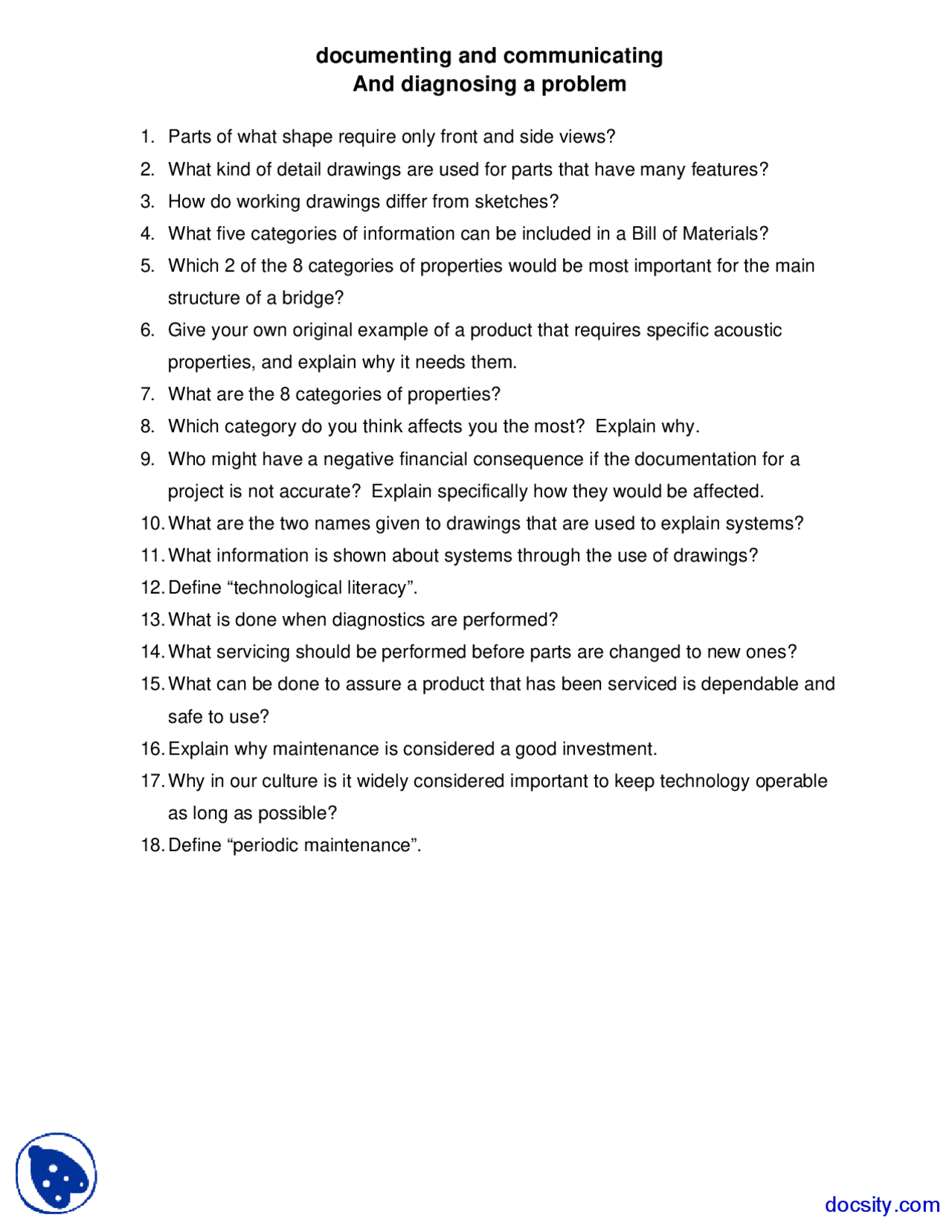 Diagnosing a Problem - Foundations of Technology - Quiz - Docsity