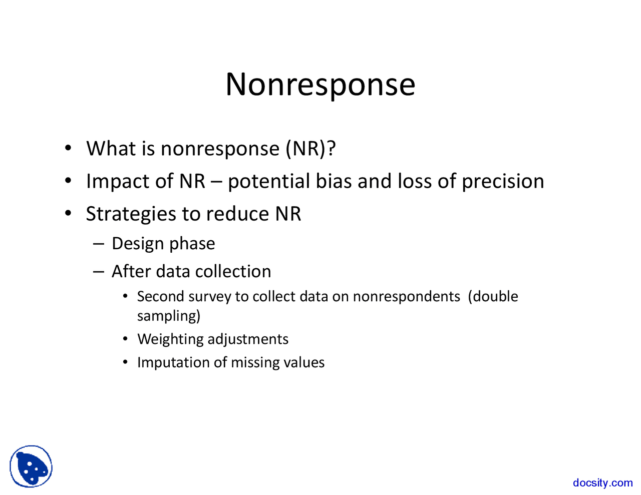 Nonresponse Survey Sampling Techniques Lecture Slides Docsity