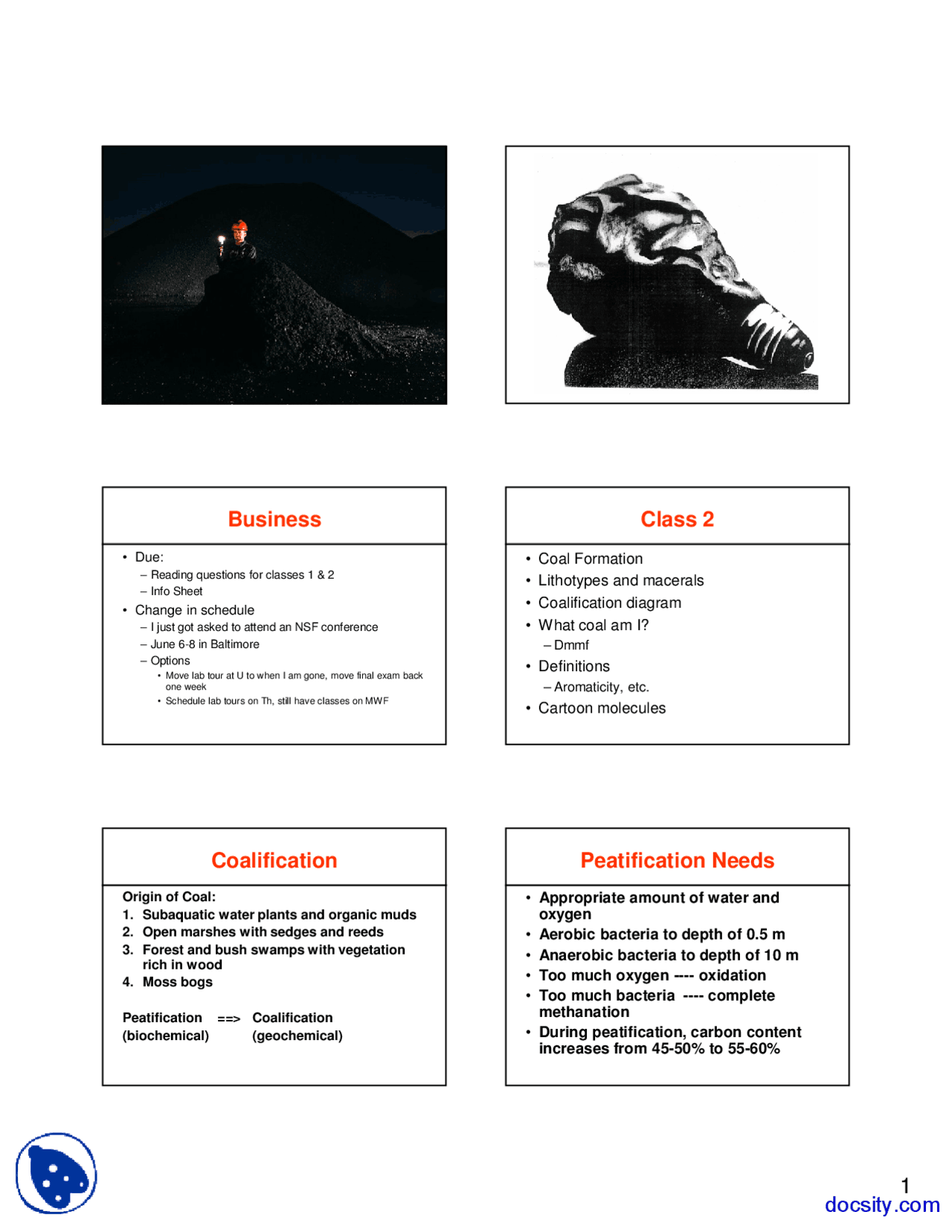 Coalification Coal Combustion Lecture Slides Slides Geochemistry