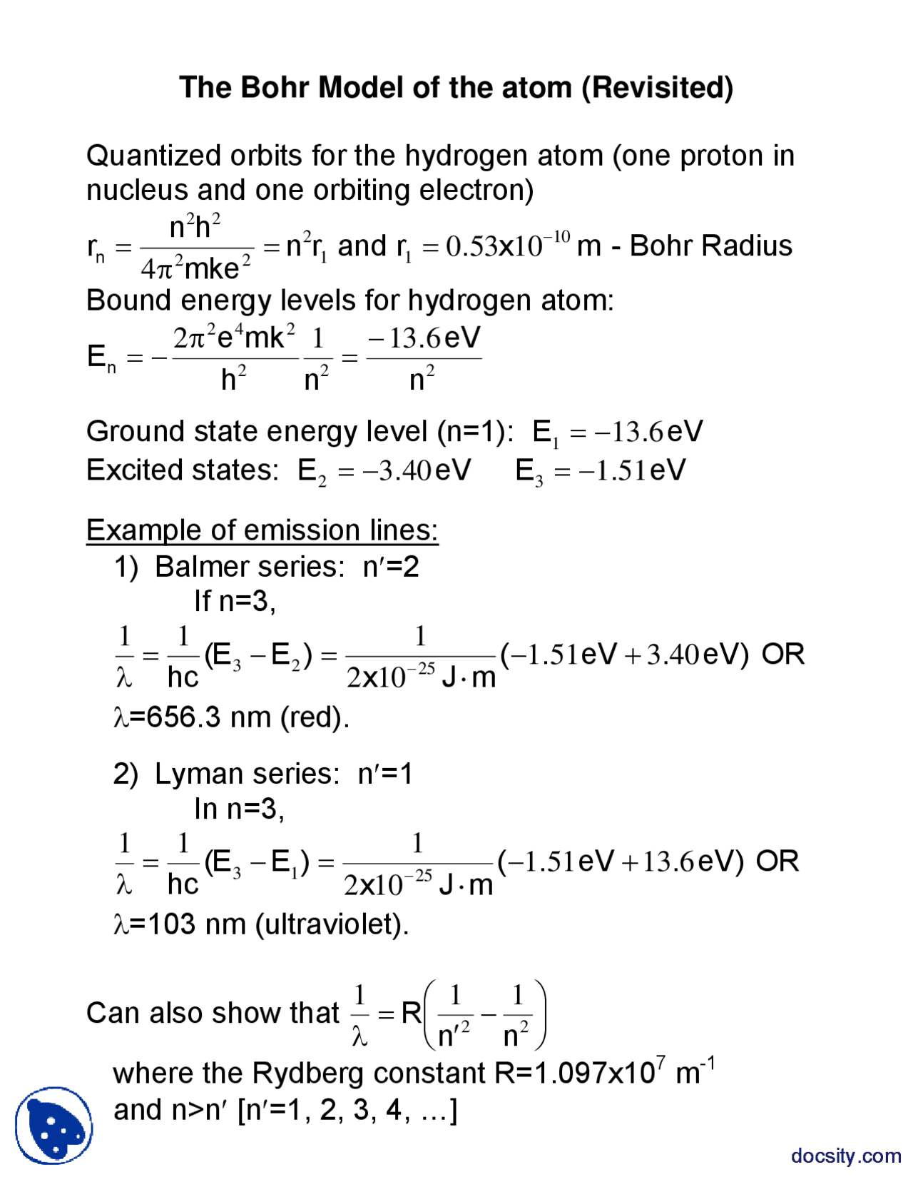 Bohr Model - General Physics - Lecture Notes | Study notes Physics ...