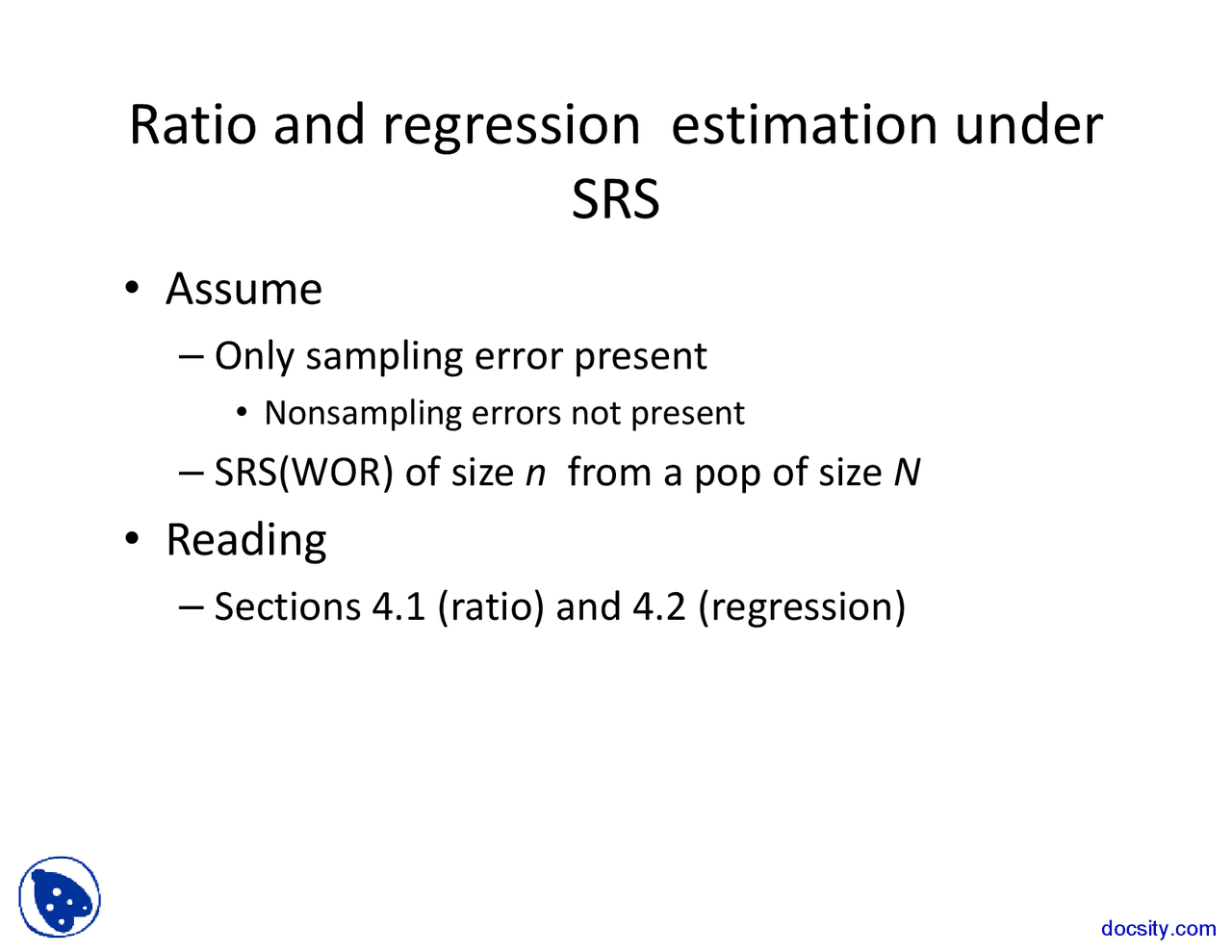 Ratio And Regression Survey Sampling Techniques Lecture Slides