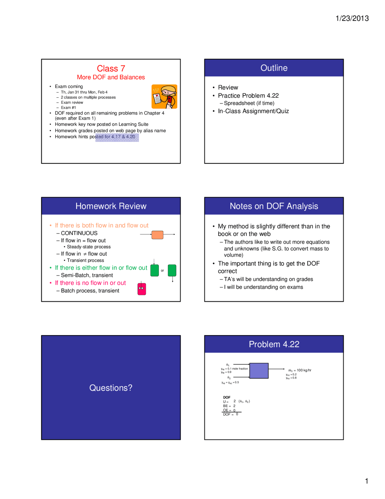 Dof And Balances Chemical Process Principles Lecture Slides Docsity