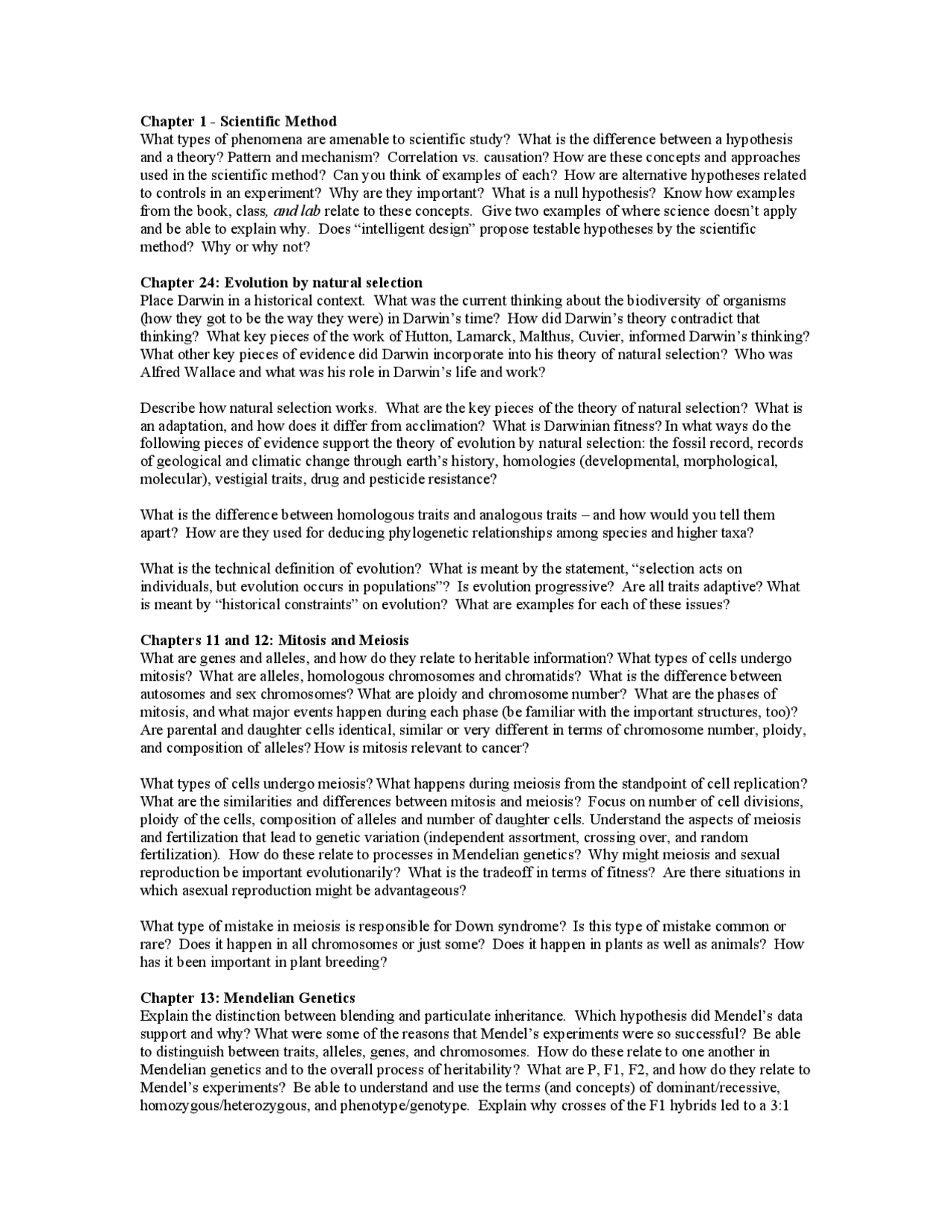 Scientific Method Ecology Evolution And Biodiversity Summary Docsity