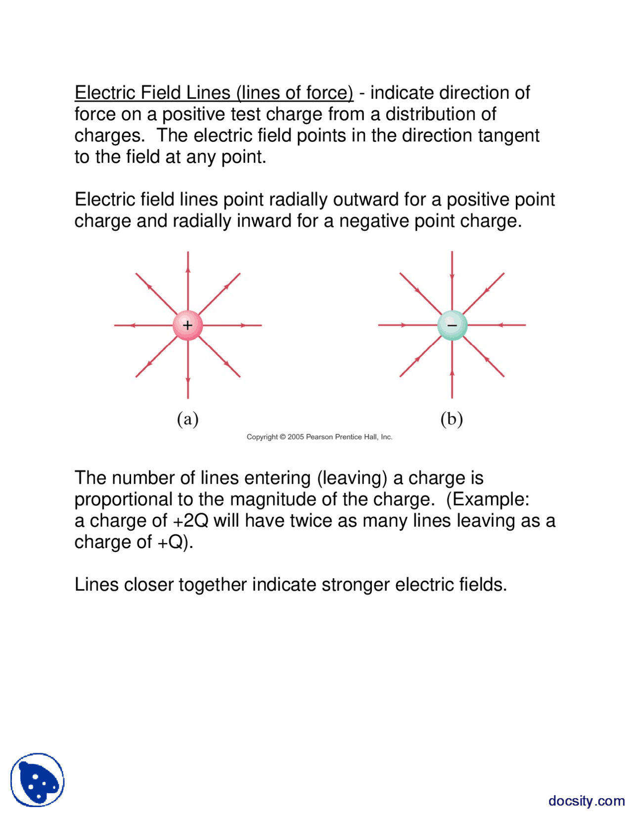 Electric Field Lines General Physics Lecture Notes Docsity