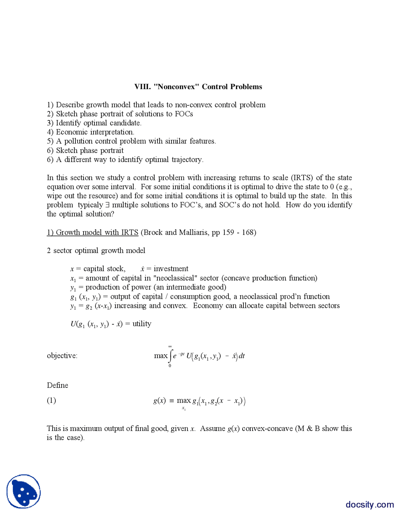 Nonconvex Control Problems Methods Of Dynamic Analysis And Control Lecture Notes Docsity
