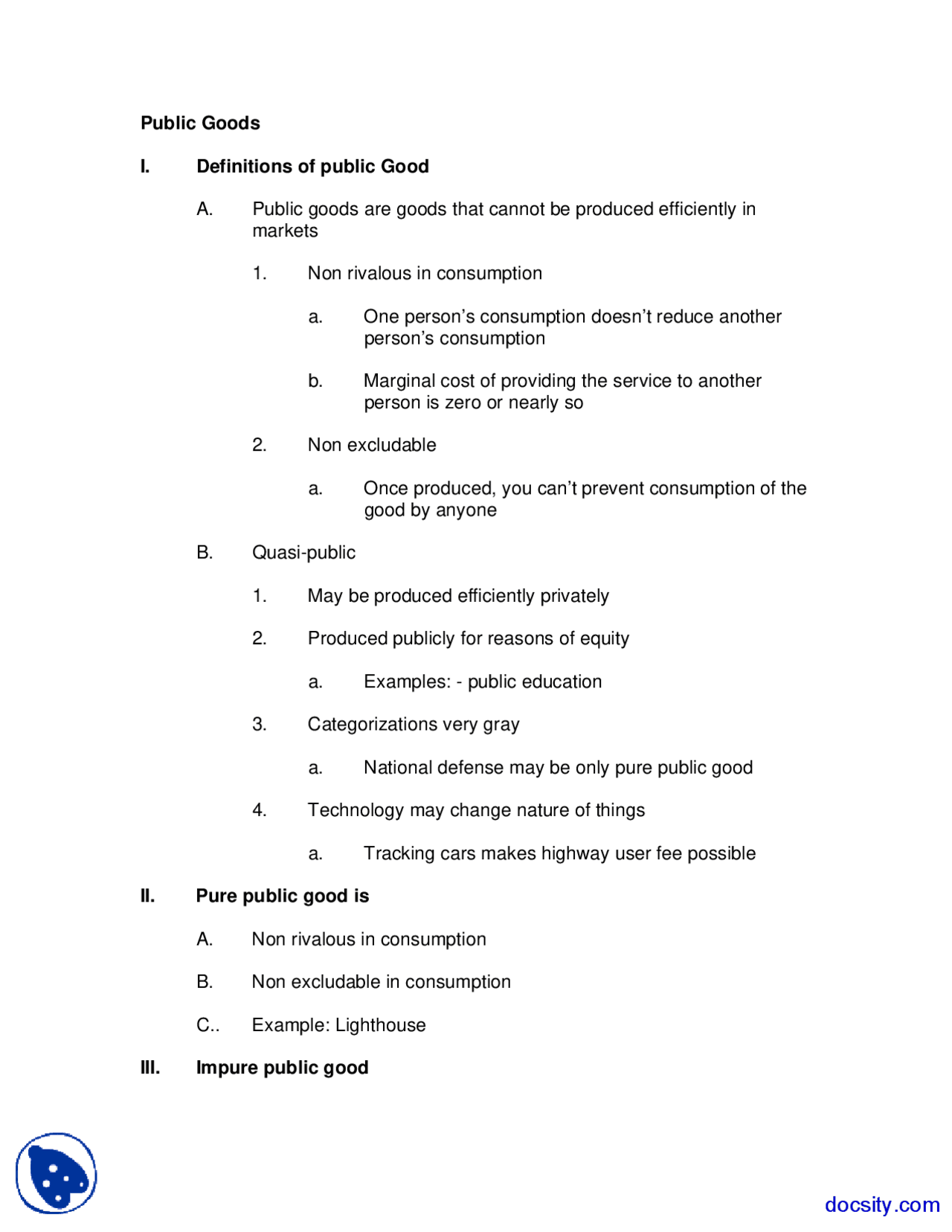 Public Goods - Public Finance - Lecture Handout - Docsity