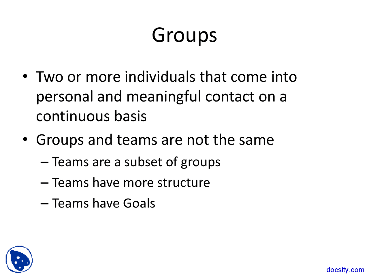 Groups - Management Principles - Lecture Slides - Docsity