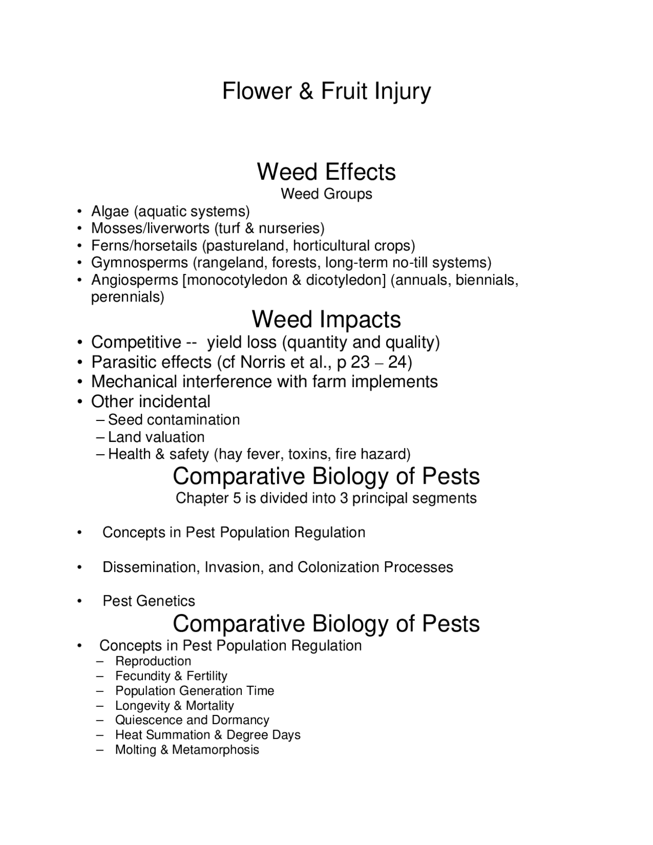 Flower and Fruit Injury - Integrated Pest Management - Handout - Docsity