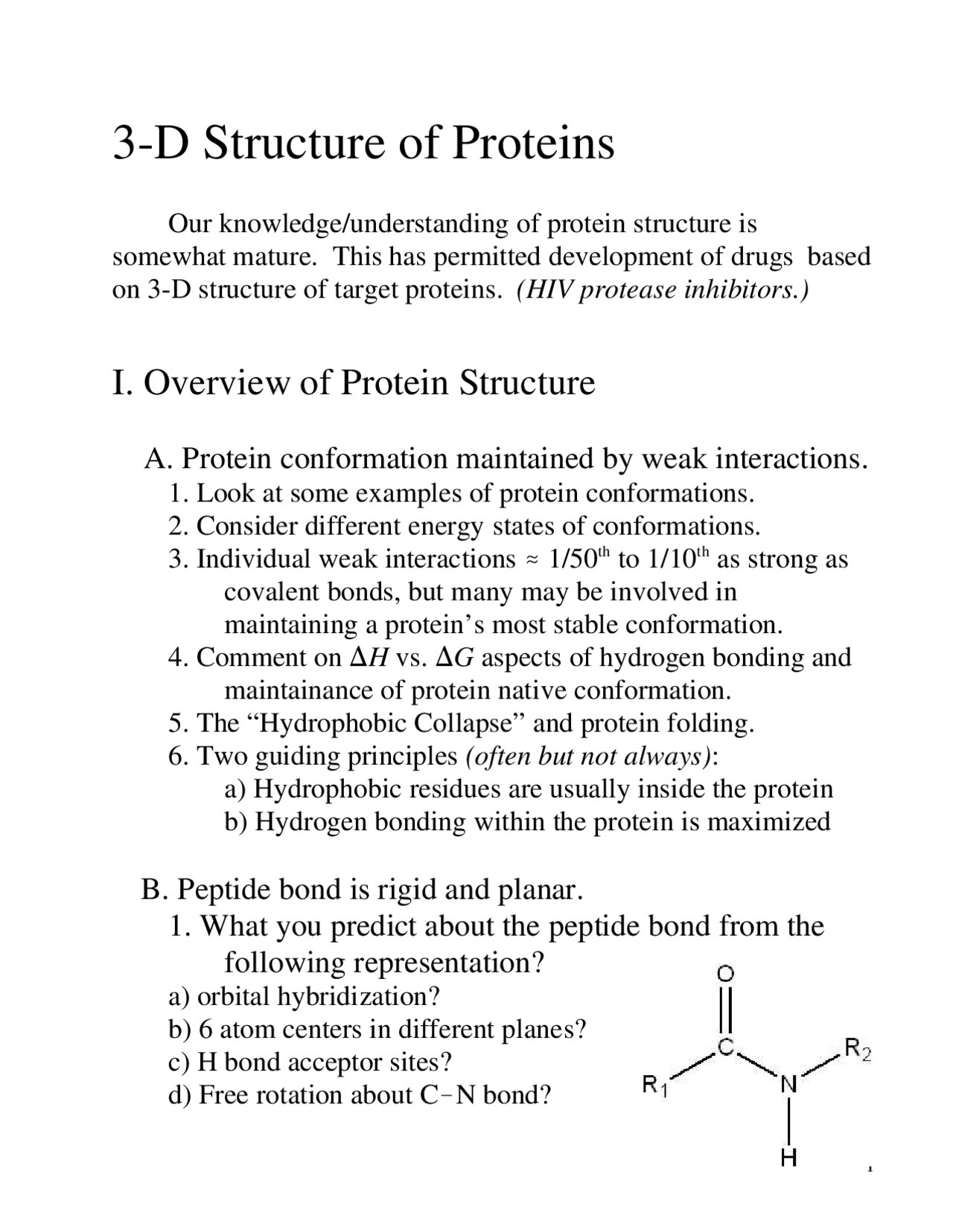 3 D Structure Of Proteins Biochemistry Lecture Handout Docsity