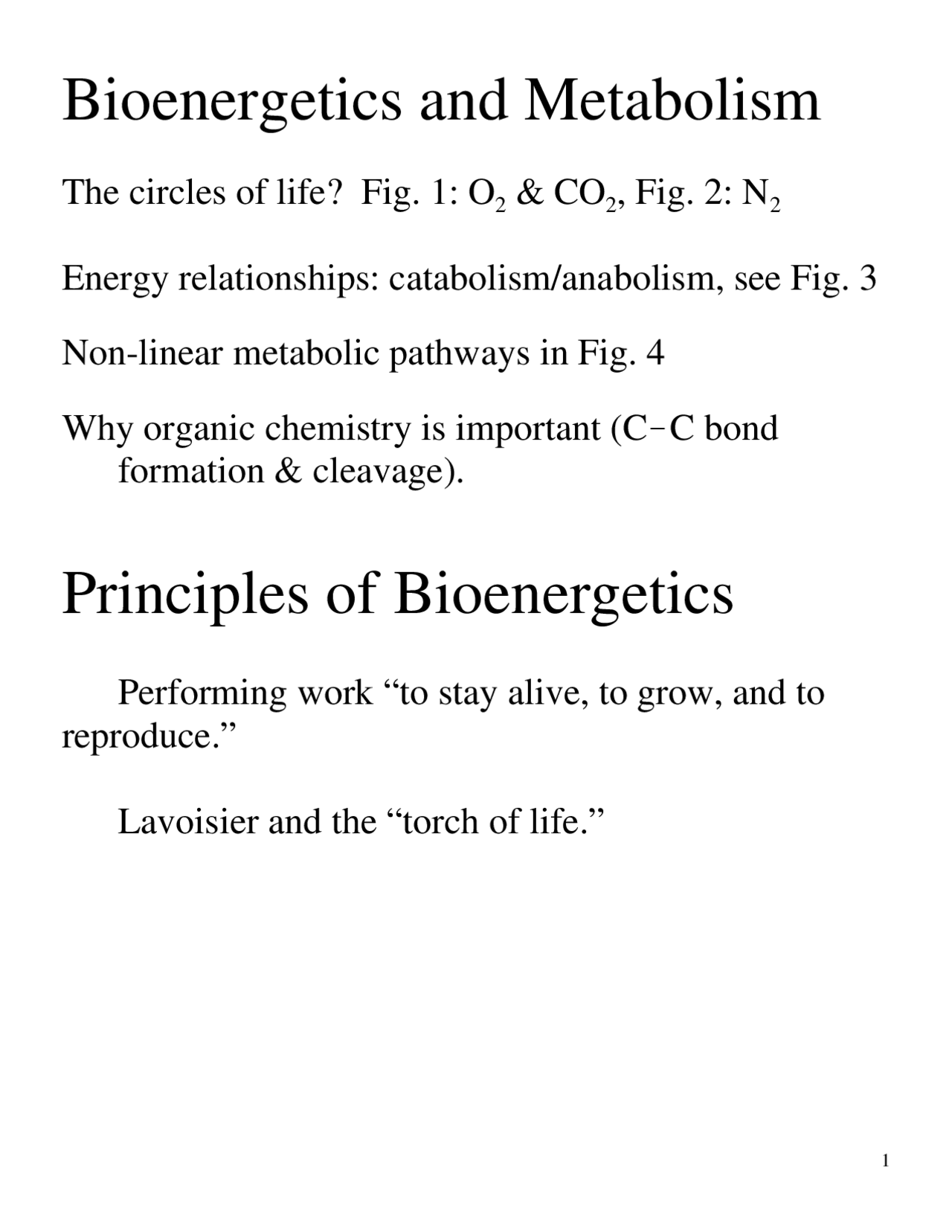 Bioenergetics And Metabolism Biochemistry Lecture Handout Docsity