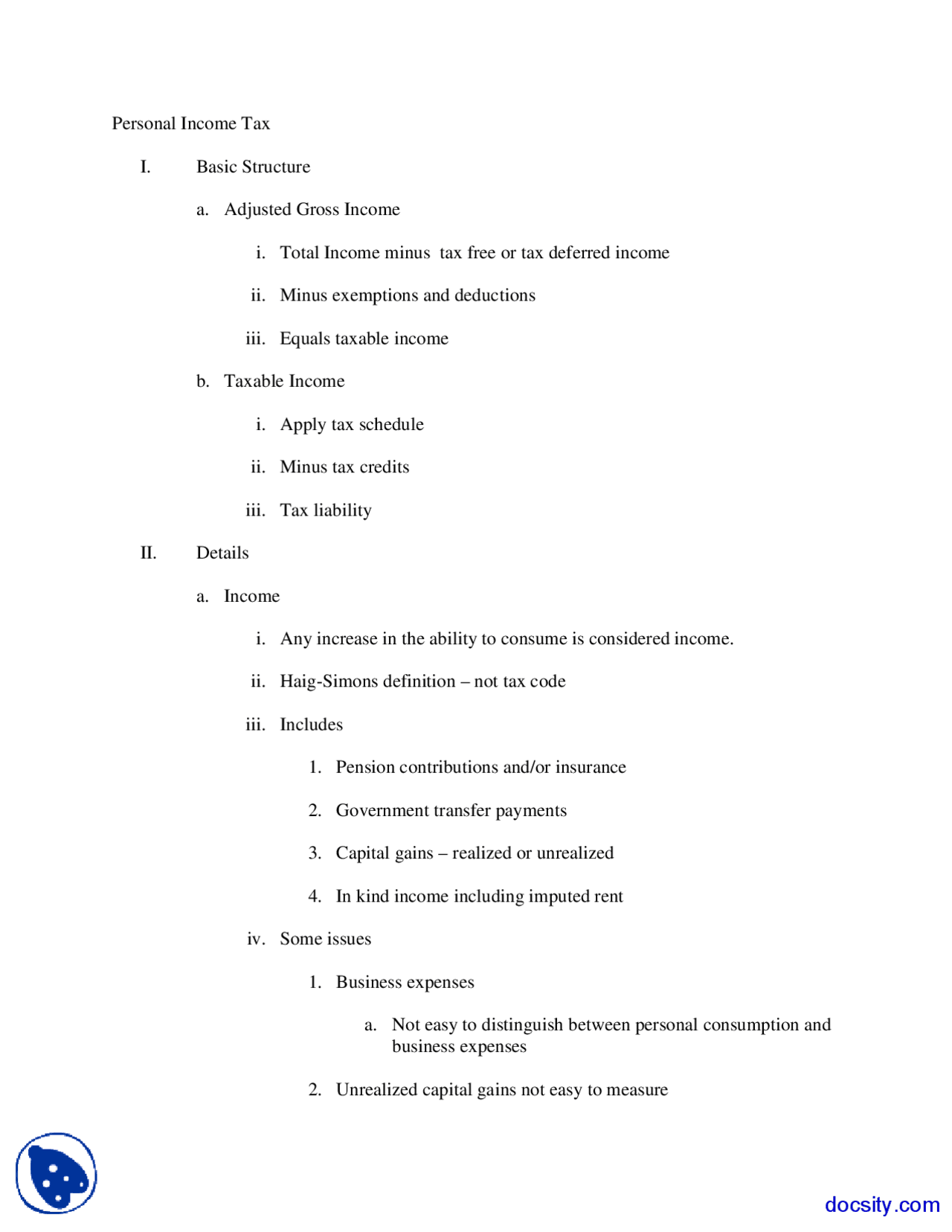 Personal Income Tax - Public Finance - Lecture Handout | Exercises ...