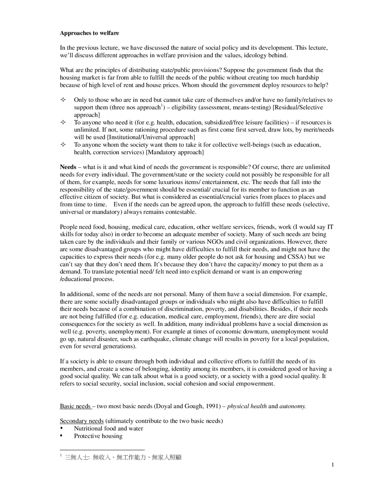 Approaches to Welfare - Social Welfare Systems and Social Policy ...