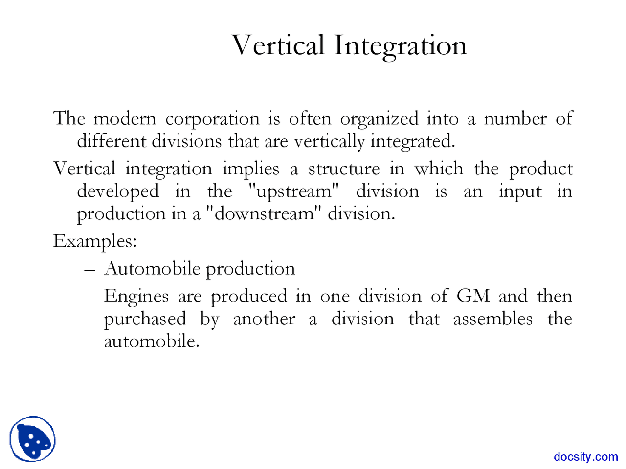 Vertical Integration - Managerial Economics - Lecture Slides - Docsity