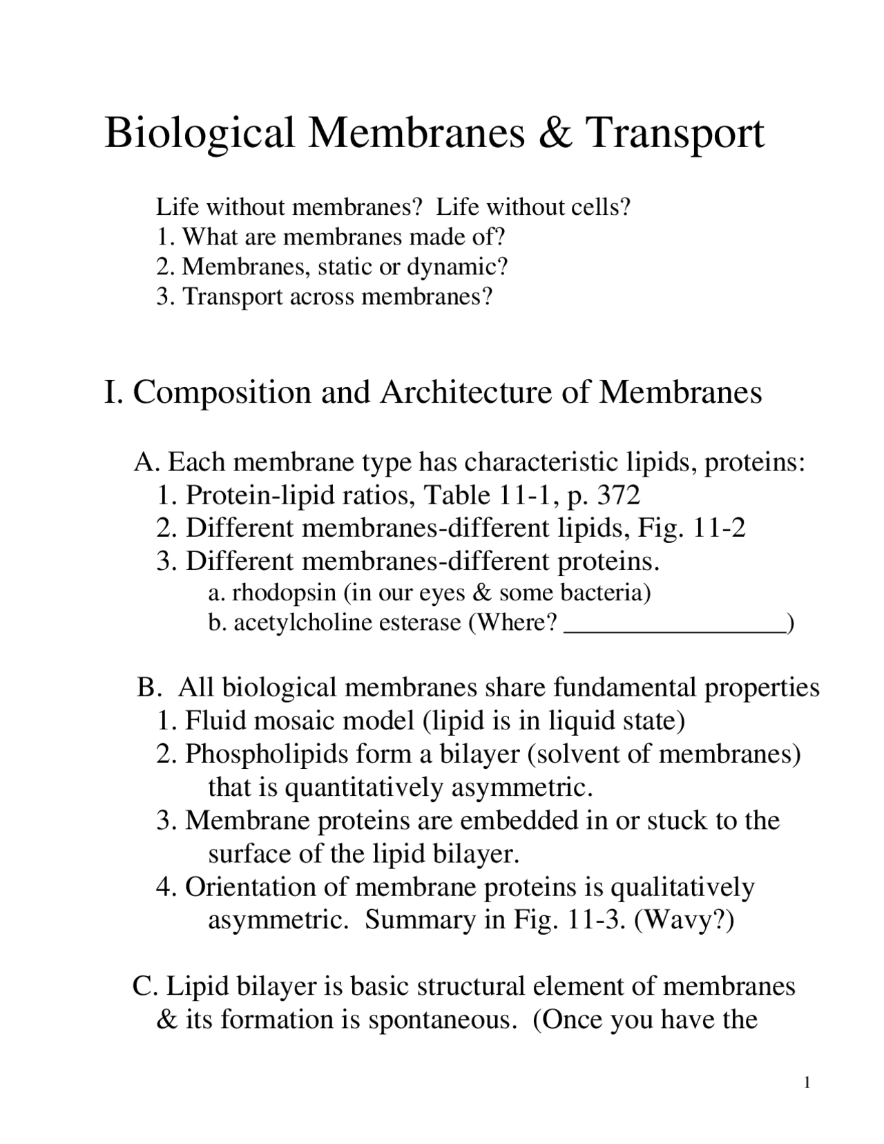 Biological Membranes and Transport - Biochemistry - Lecture Handout ...