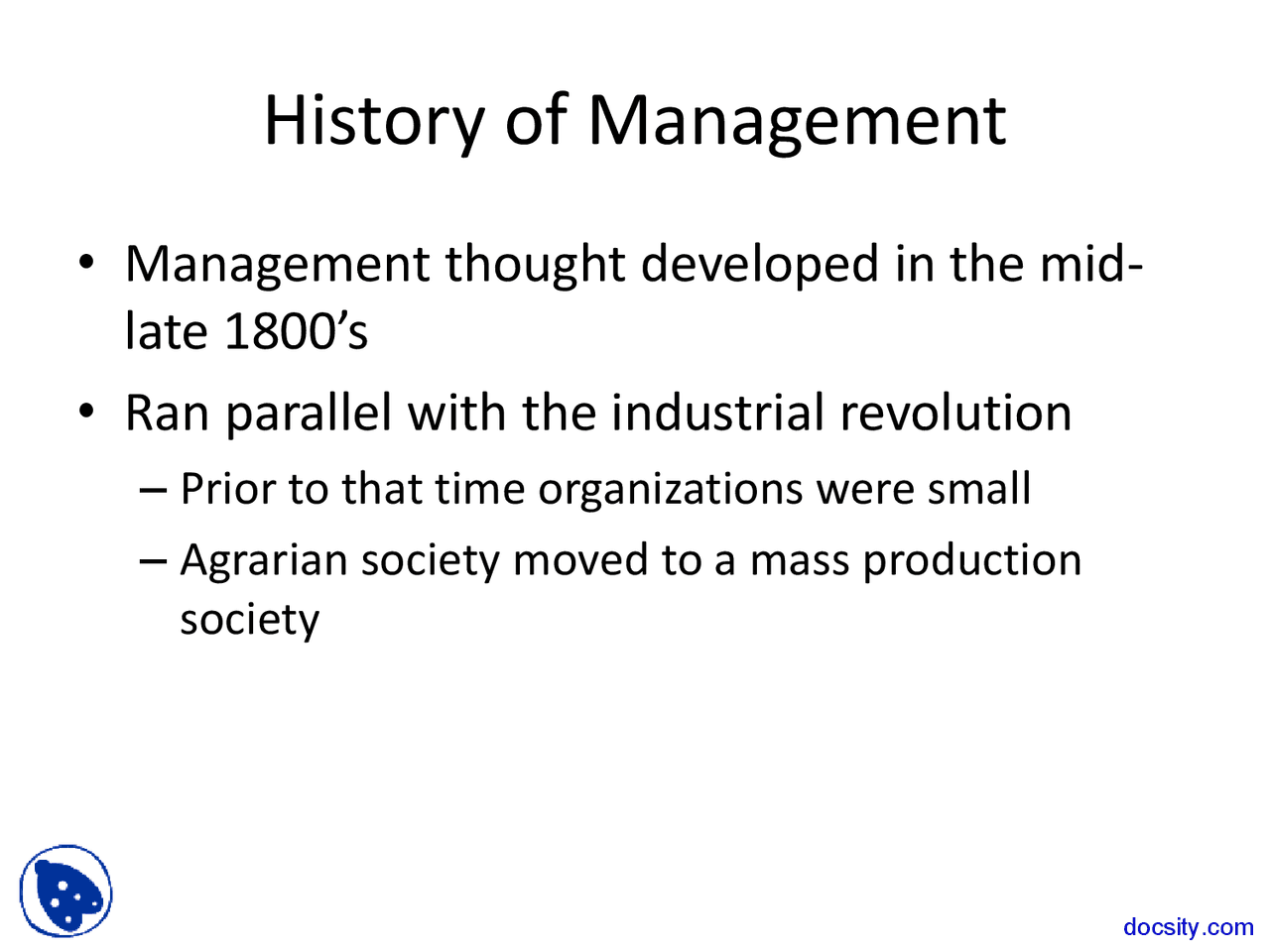 History of Management - Management Principles - Lecture Slides - Docsity
