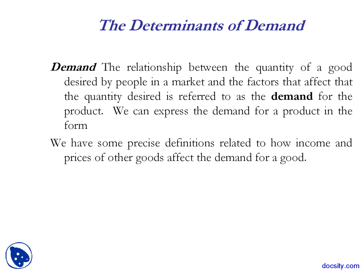 Determinants Of Demand Managerial Economics Lecture Slides Docsity