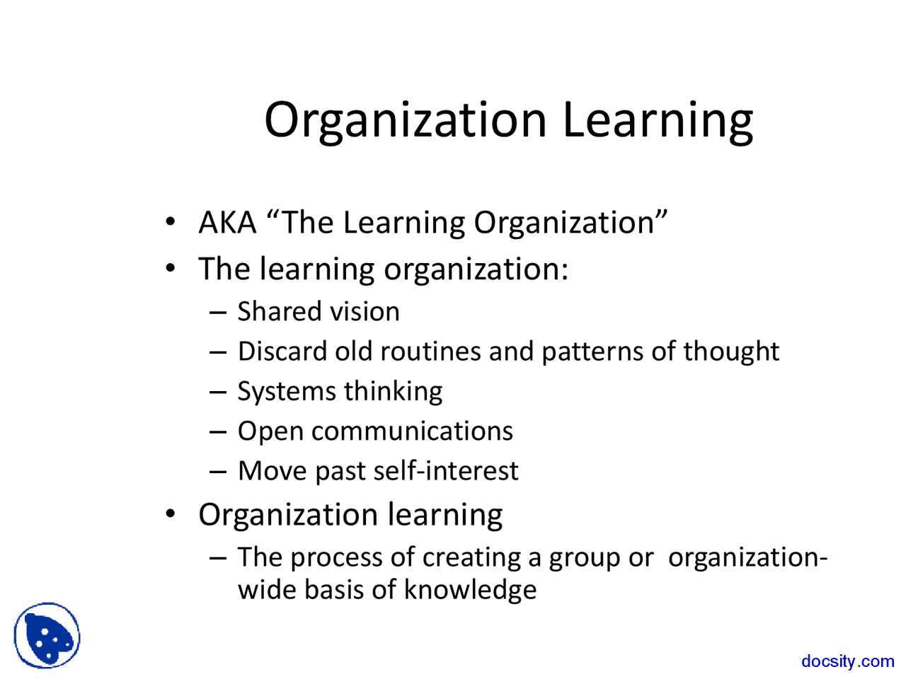 Organization Learning Organizational Behaviour Lecture Slides