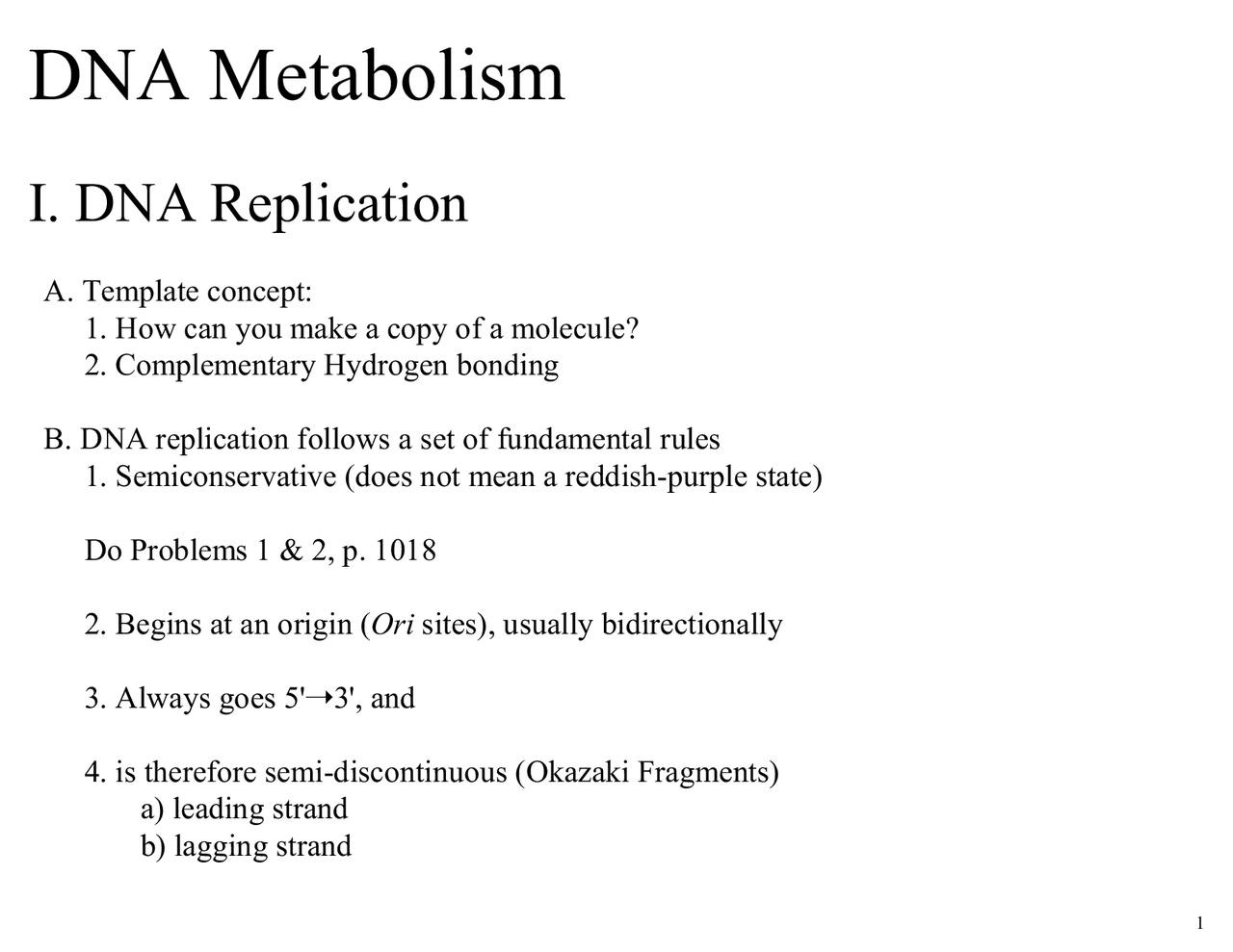 Dna Metabolism Biochemistry Lecture Handout Docsity