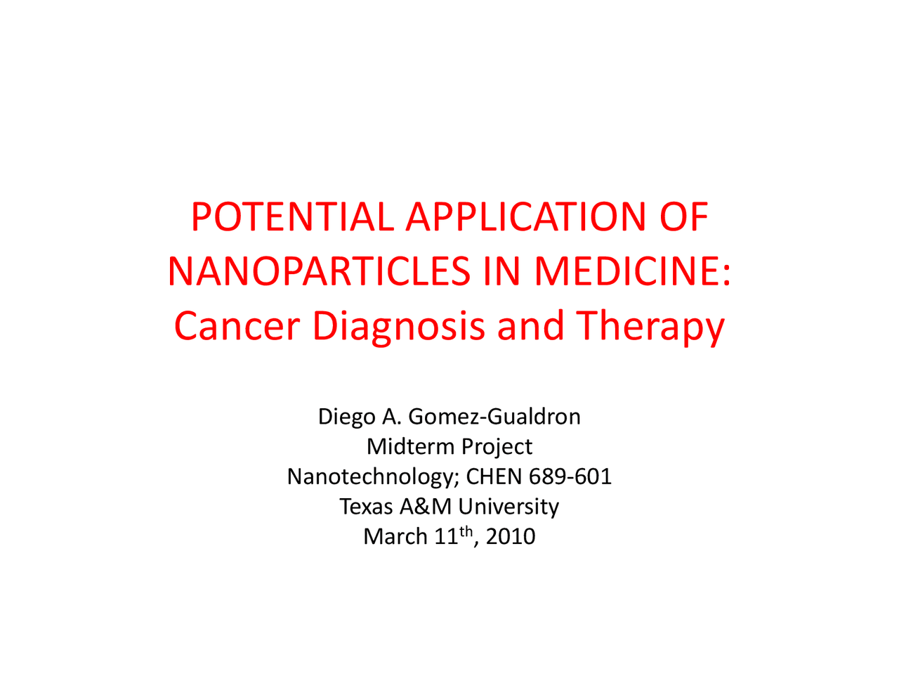 Nanoparticles In Medicine Nanotechnology Lecture Slides Docsity