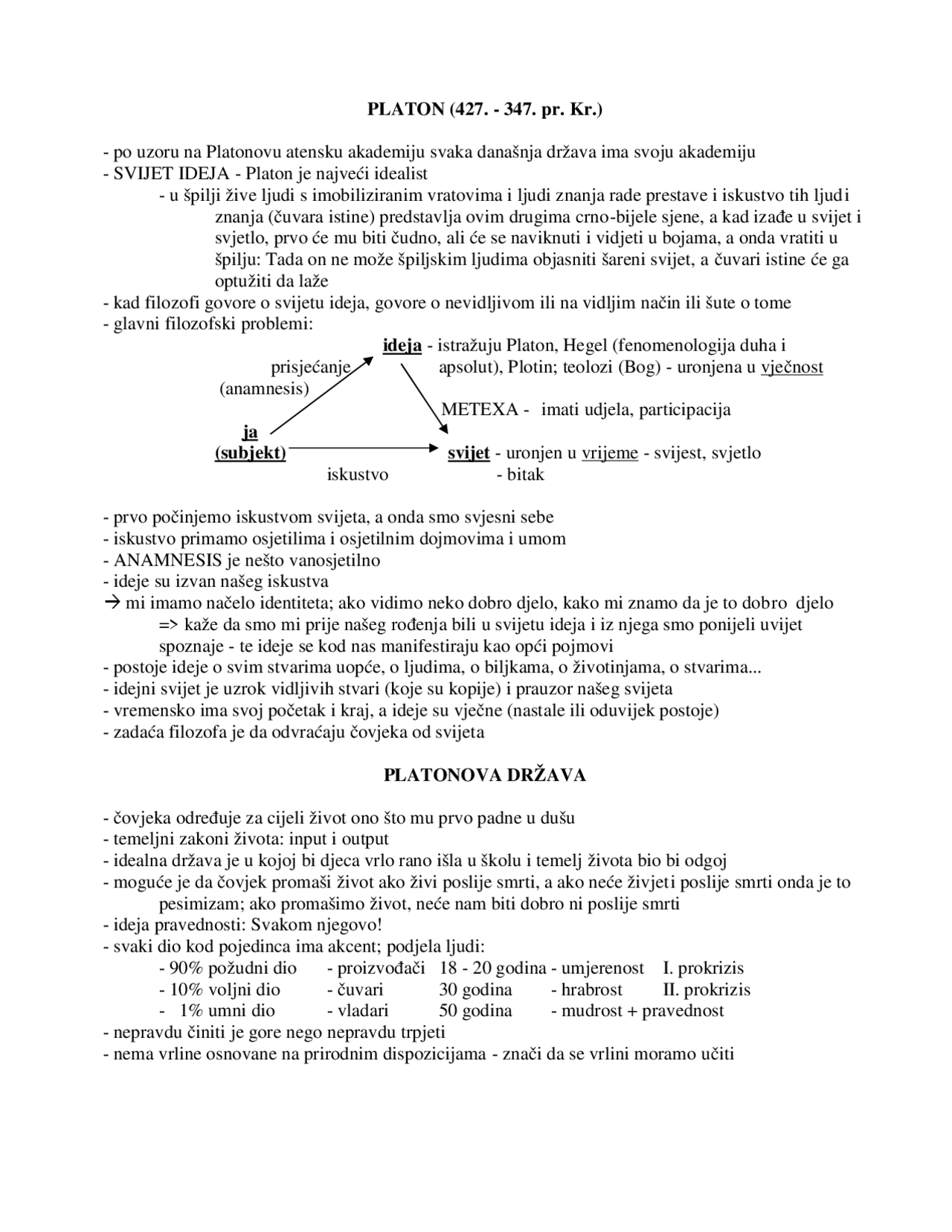 Platon Beleska Filozofija Gimnazija Beleške Predlog Filozofija Docsity