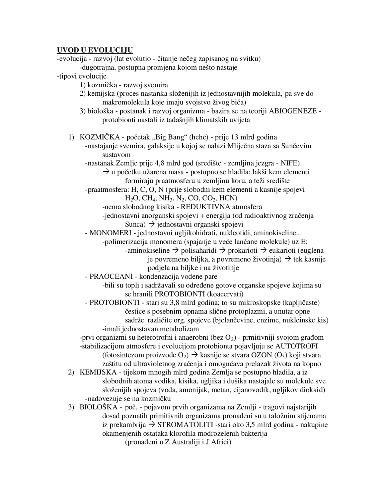 Uvod U Evoluciju Beleska Biologija Gimnazija Beleške Predlog