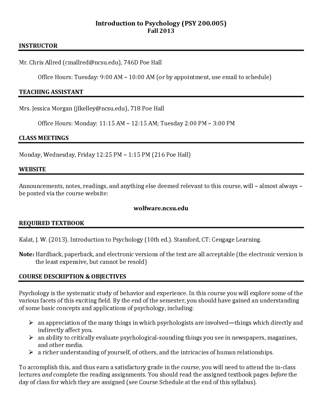 Introduction To Psychology Class Materials Psy 200 Lecture Notes