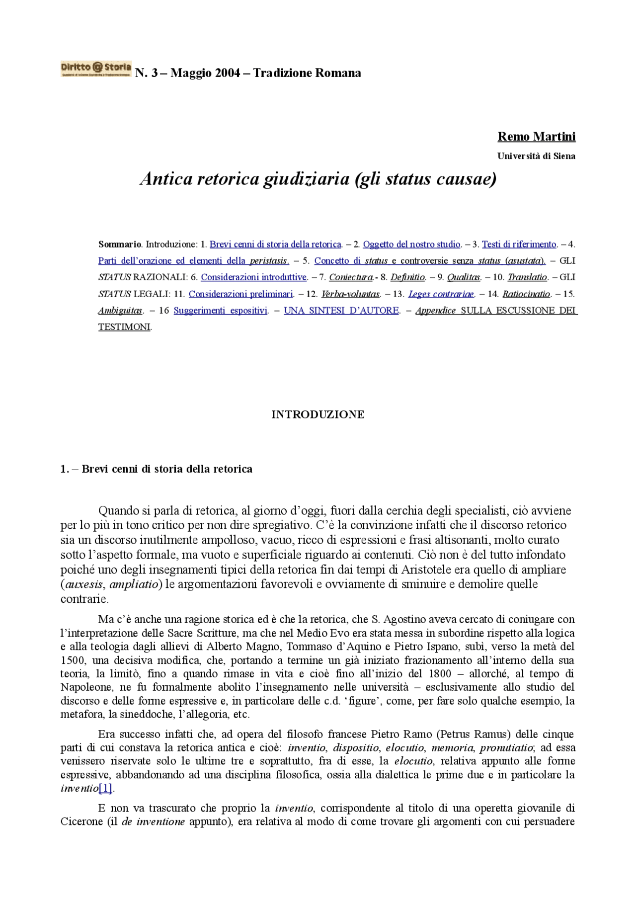 Antica Retorica Giudiziaria Prof Martini Docsity