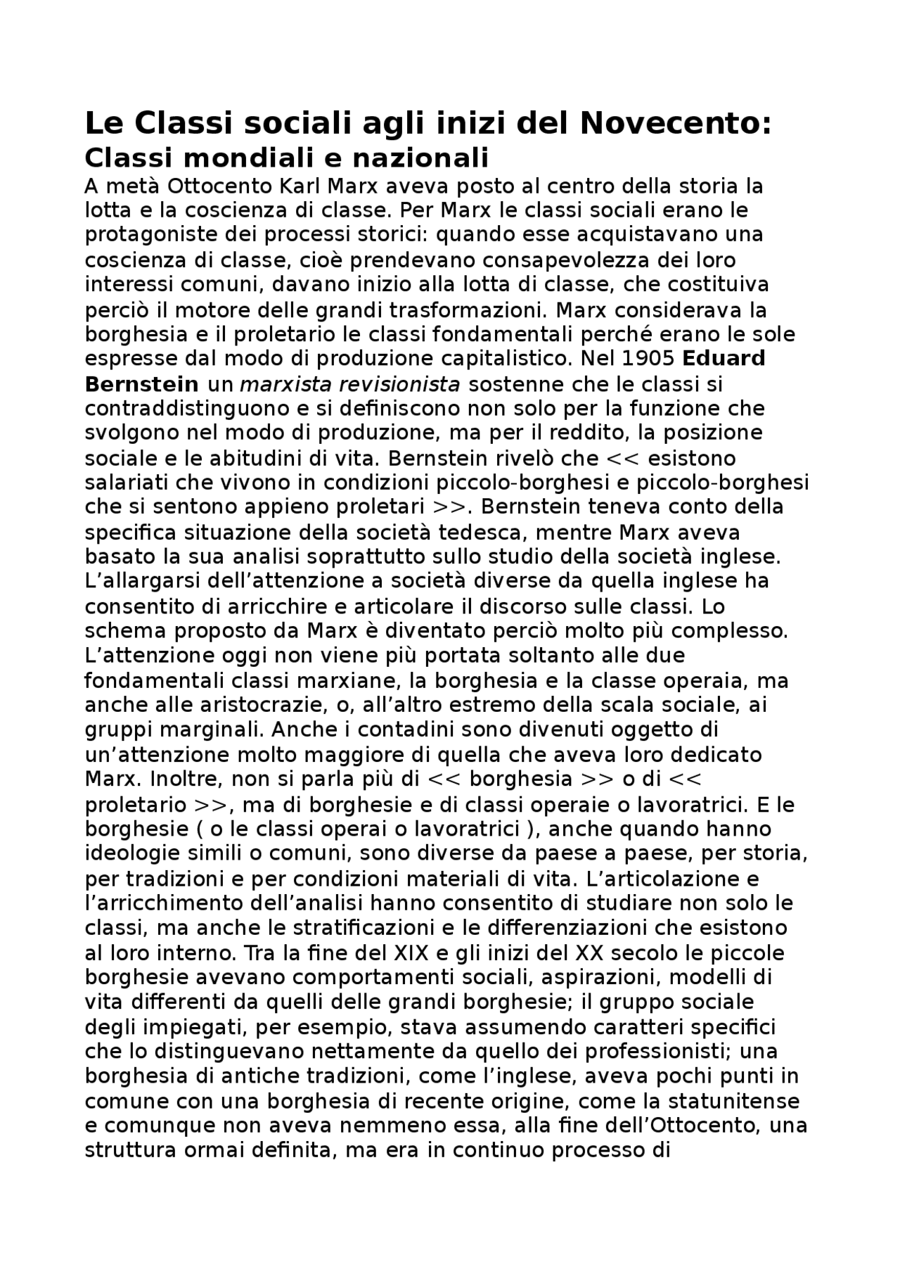 Le classi sociali agli inizi del Novecento - storia contemporanea ...