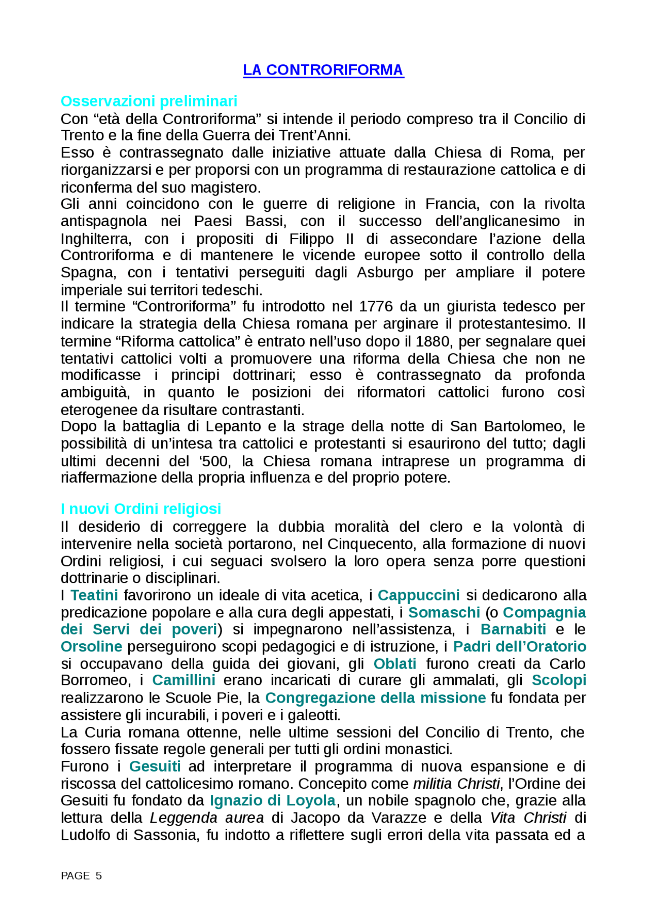 La Controriforma - Docsity