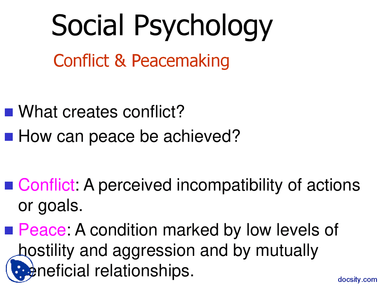 Conflict And Peacemaking Social Psychology Lecture Slides Slides