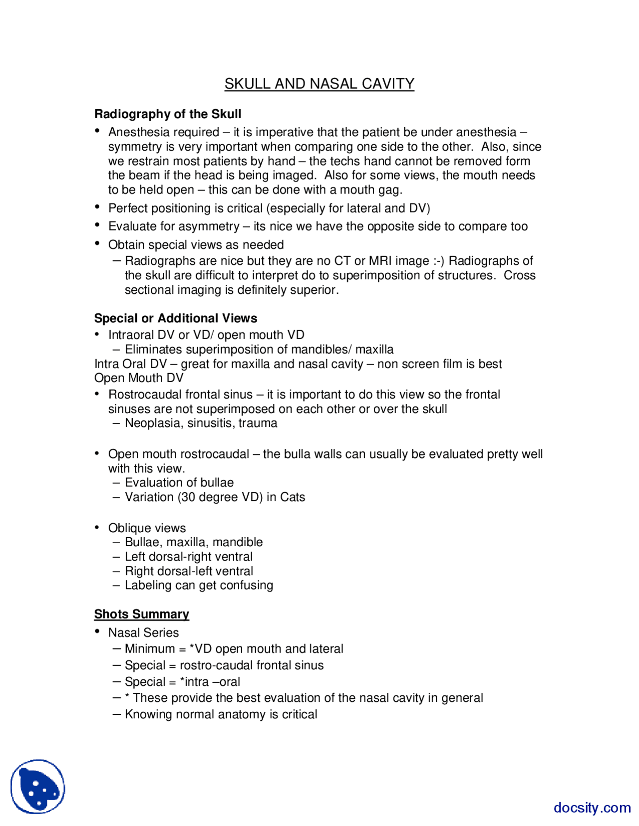 Skull and Nasal Cavity - Radiology - Lecture Notes - Docsity