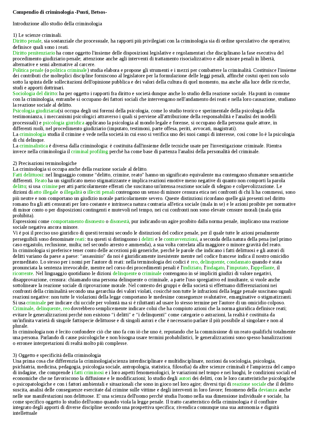 Riassunto Del Compendio Di Criminologia Docsity