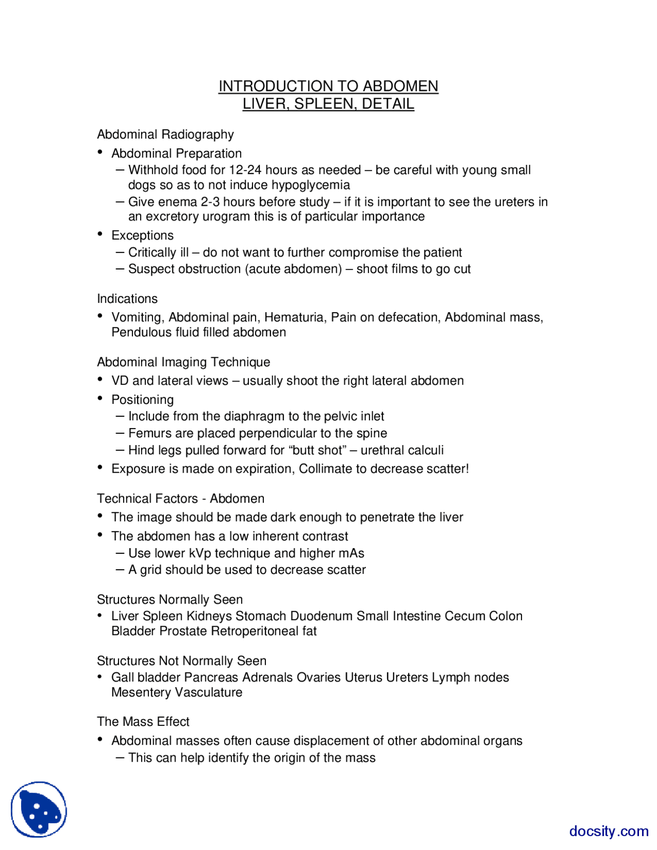 Liver Spleen And Detail Radiology Lecture Notes Docsity