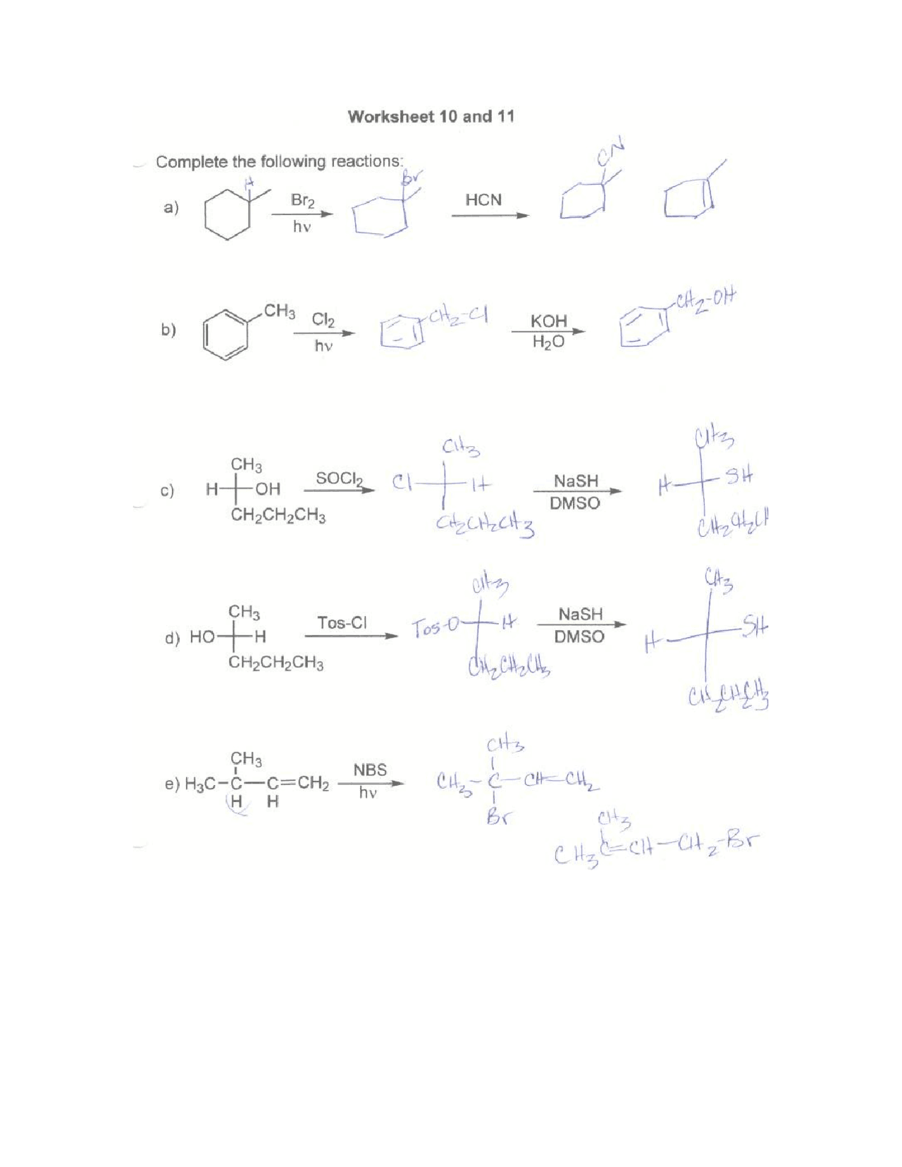 Worksheet 10 Questions With Answers Organic Chemistry Ii Chm 332