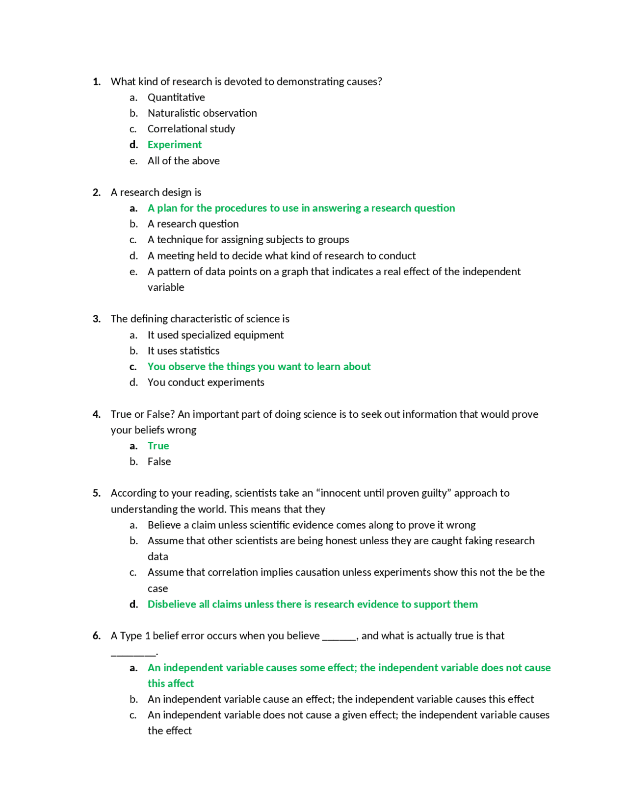 Exam 1 With Solution Key Research Methods In Psychology Psy 23100