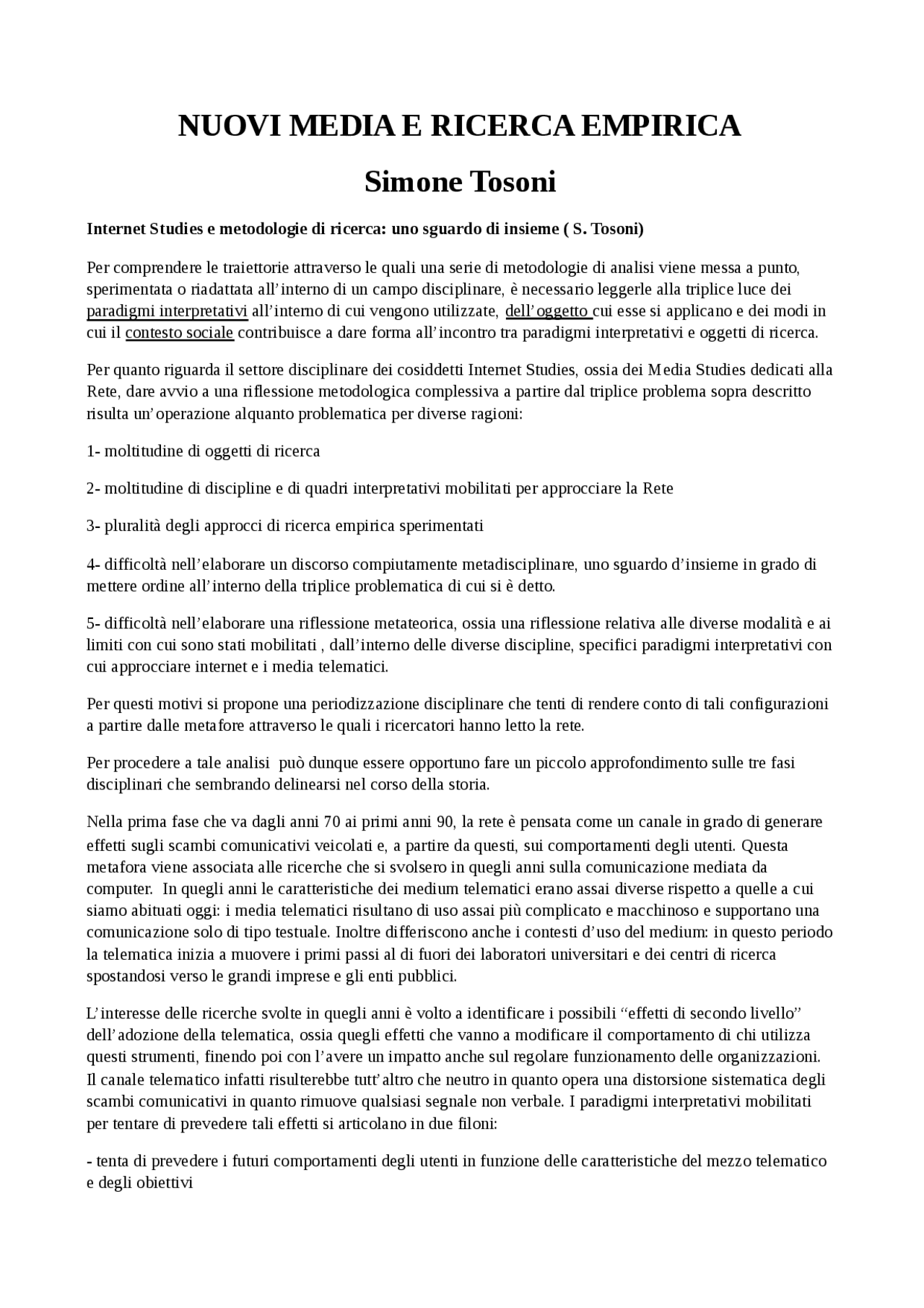 Riassunto Nuovi Media E Ricerca Empirica Docsity