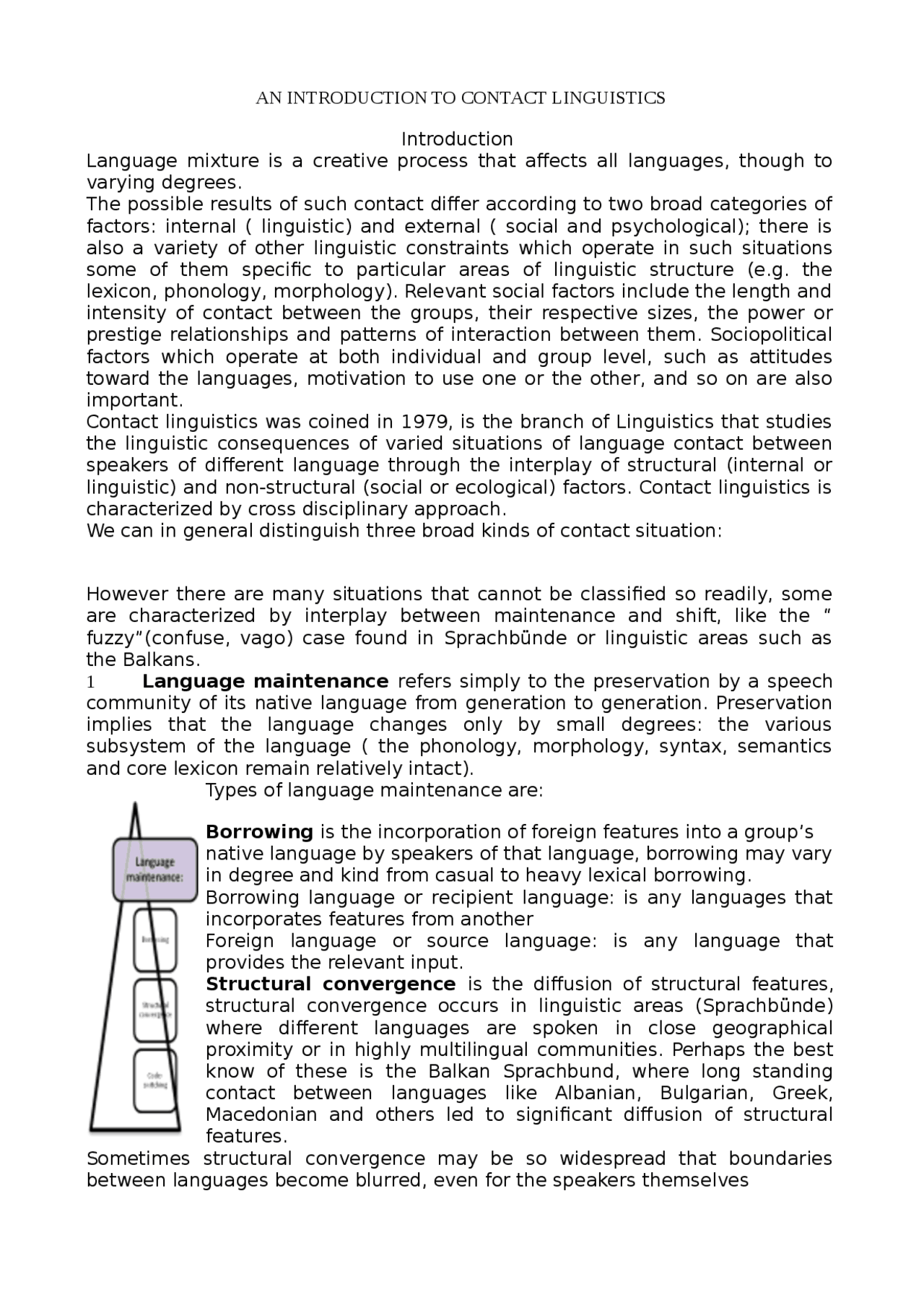 AN INTRODUCTION TO CONTACT LINGUISTICS - Docsity