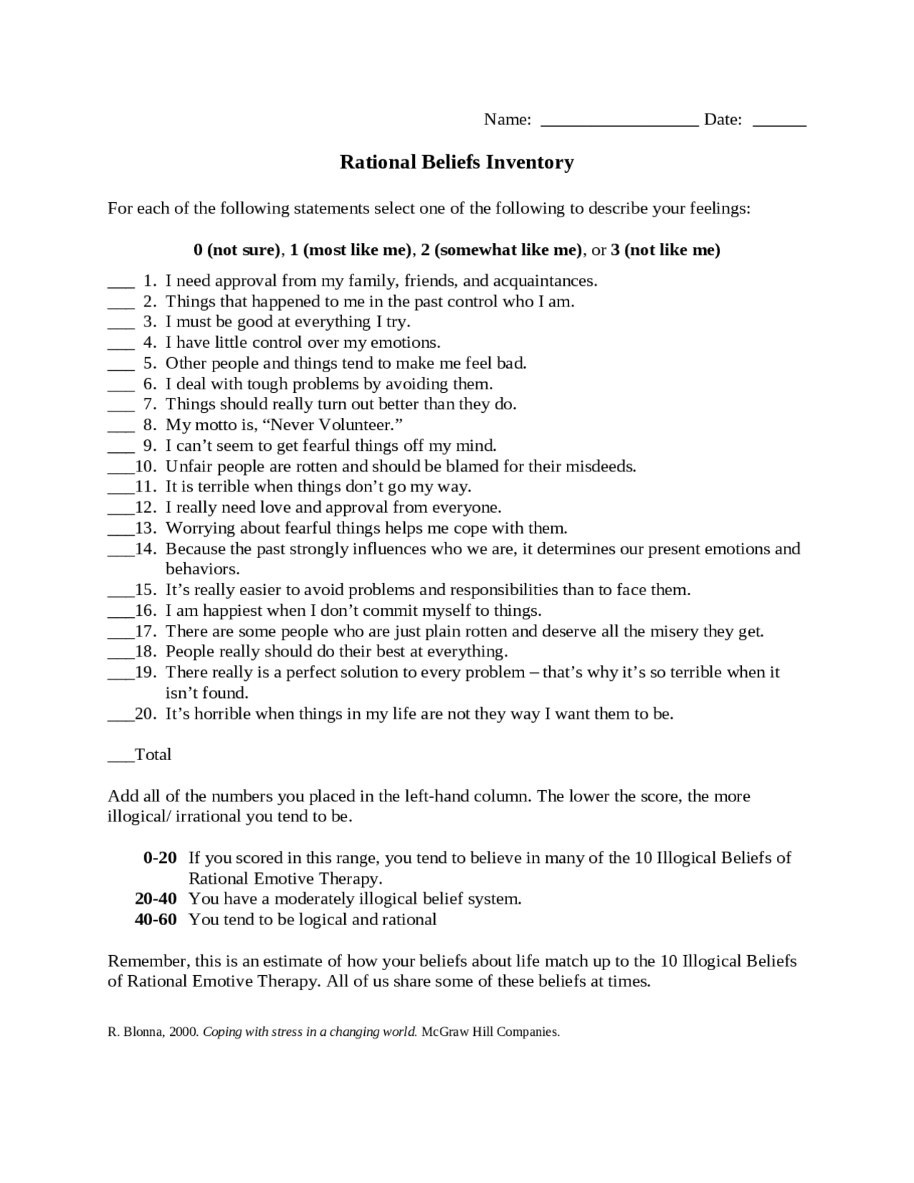 Rational Beliefs Inventory: Assessing Illogical Beliefs using a Self ...