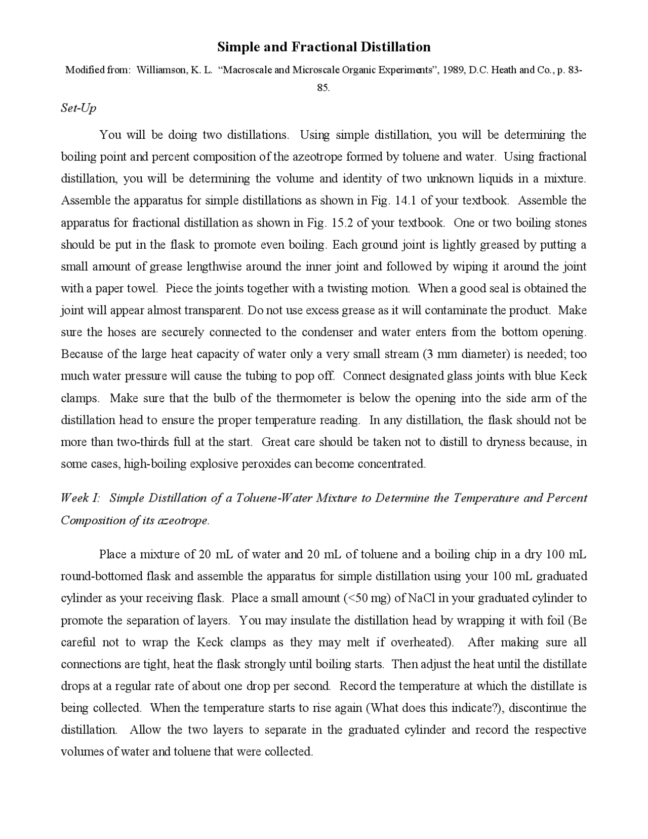 Simple and Fractional Distillation - Organic Chemistry Lab II - Notes ...
