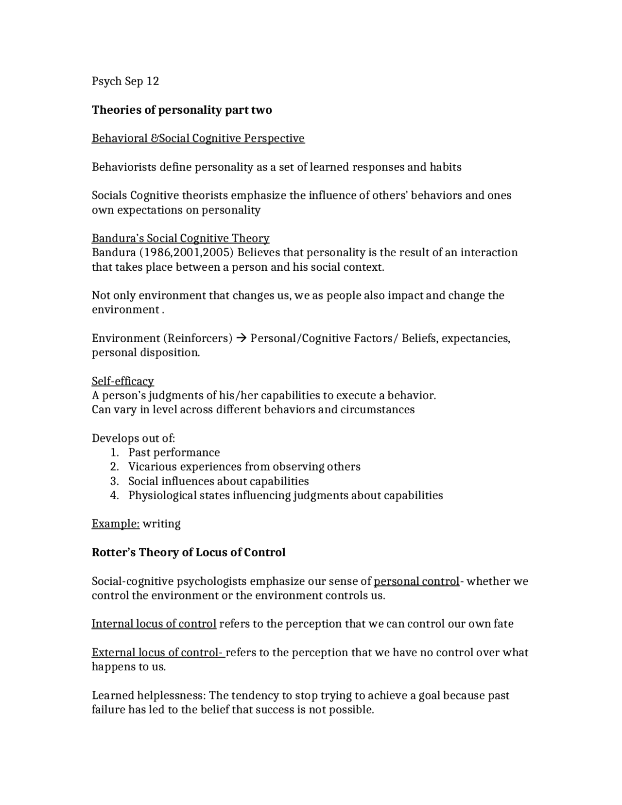 Theories Of Personality Introduction To Psychology Psyc 2000 Docsity