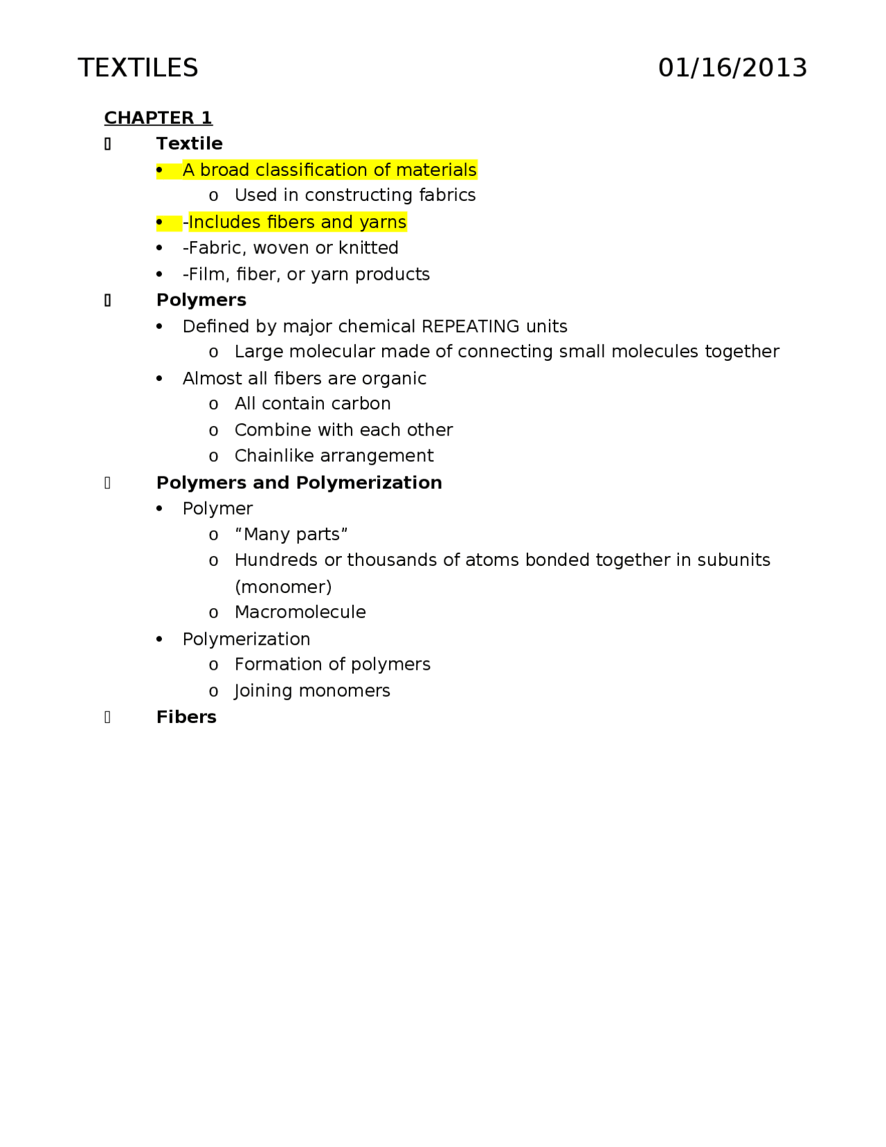 Polymers And Polymerization Textile Science Notes Huec 2040 Docsity