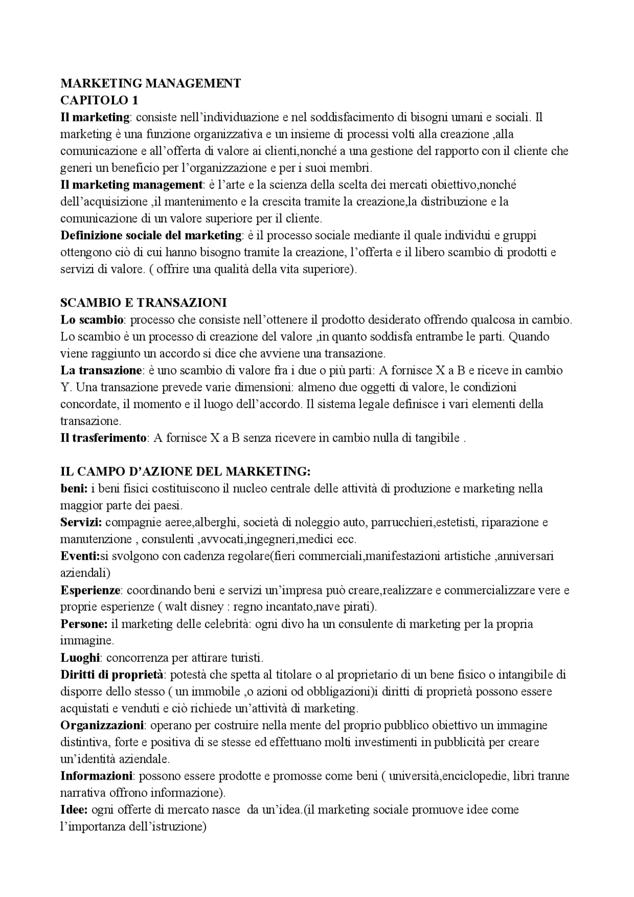 Sintesi Marketing Management Di Philip Kotler Docsity