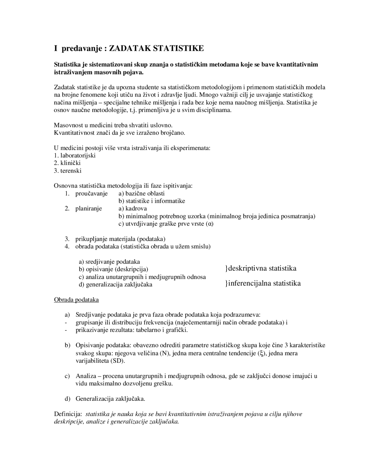 Zadaci-Vezbe-Statistika-Medicina (1) | Vežbe' predlog Osnovi statistike | Docsity