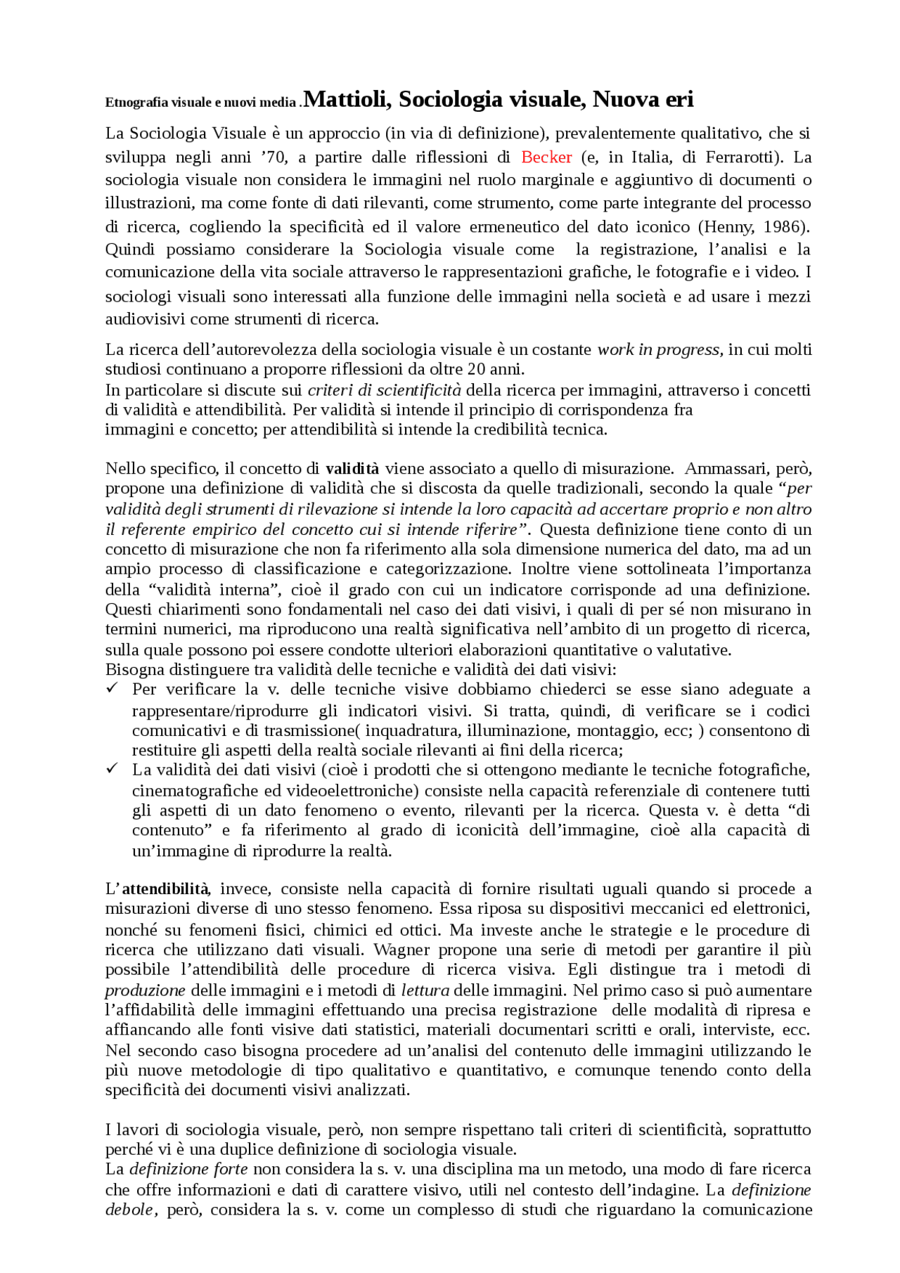 Mattioli Sociologia Visuale Appunti Di Etnologia Docsity